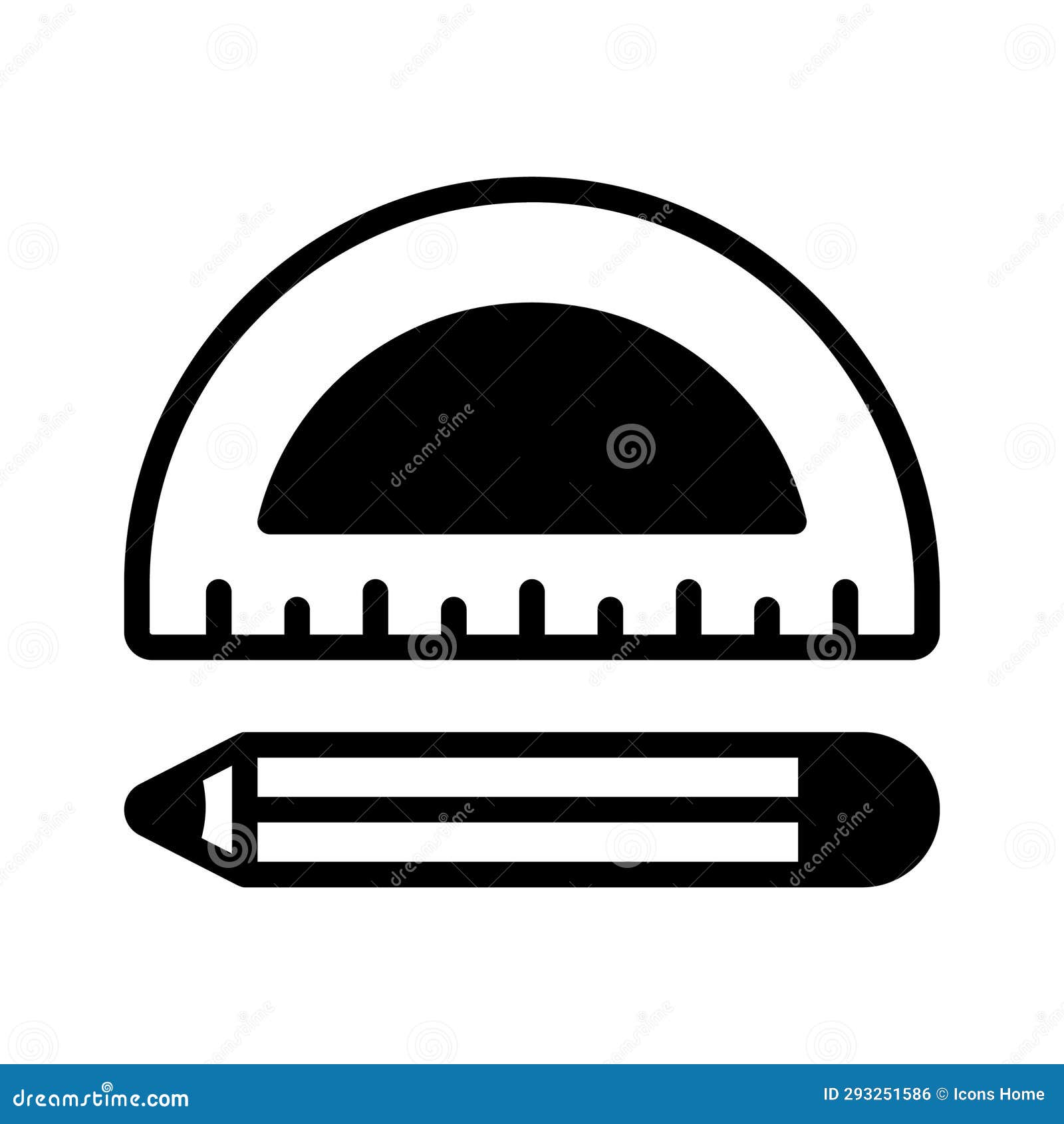 Check this Carefully Crafted Icon of Stationery, Protractor with Pencil ...