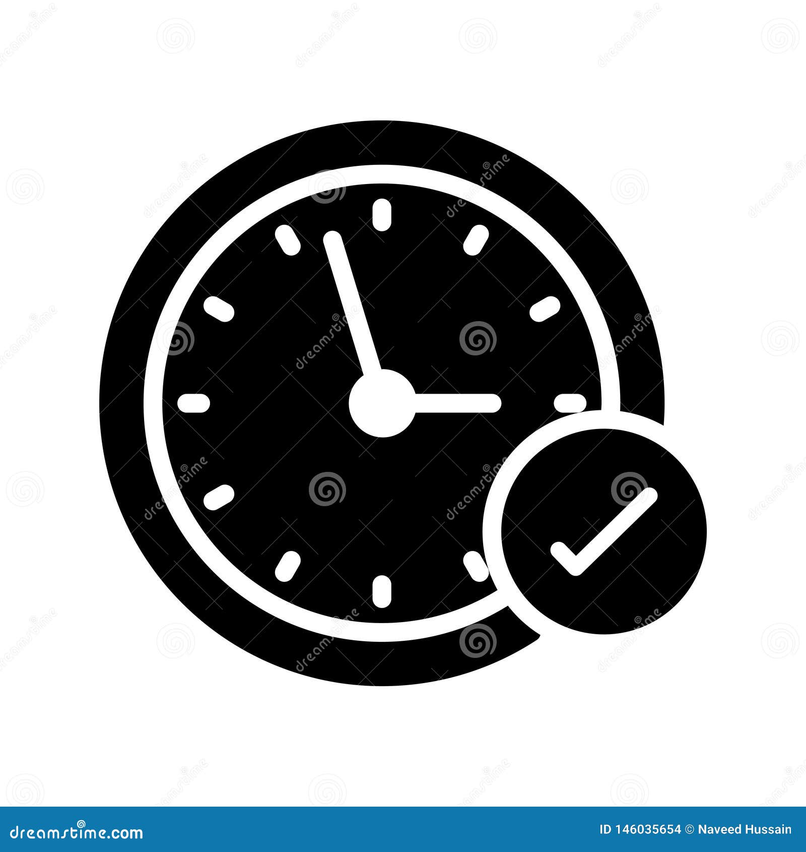 Check Clock Glyph Flat Vector Icon Stock Illustration - Illustration of ...