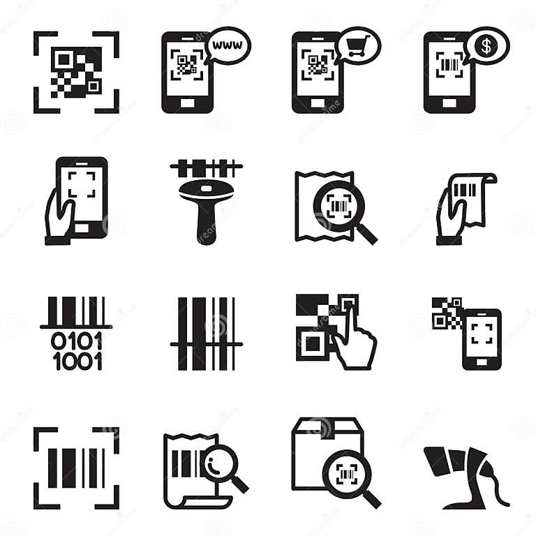 Check Code , Barcode, QR Code Reader Icons Set Stock Vector ...