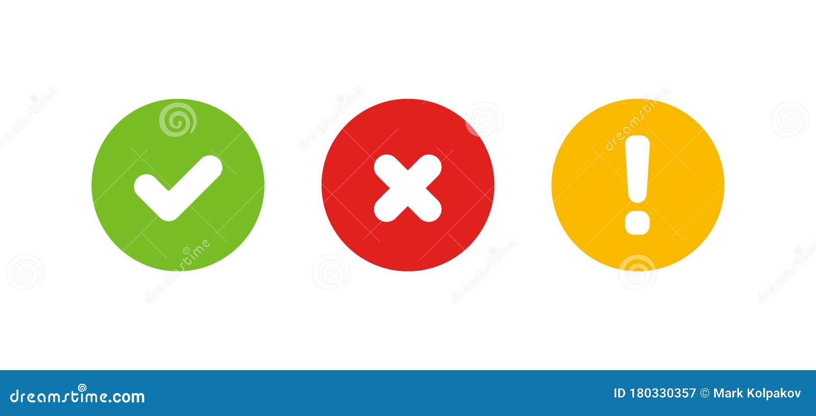 Check, Cross and Exclamation Mark Set Icon, Vector Illustration in Flat ...