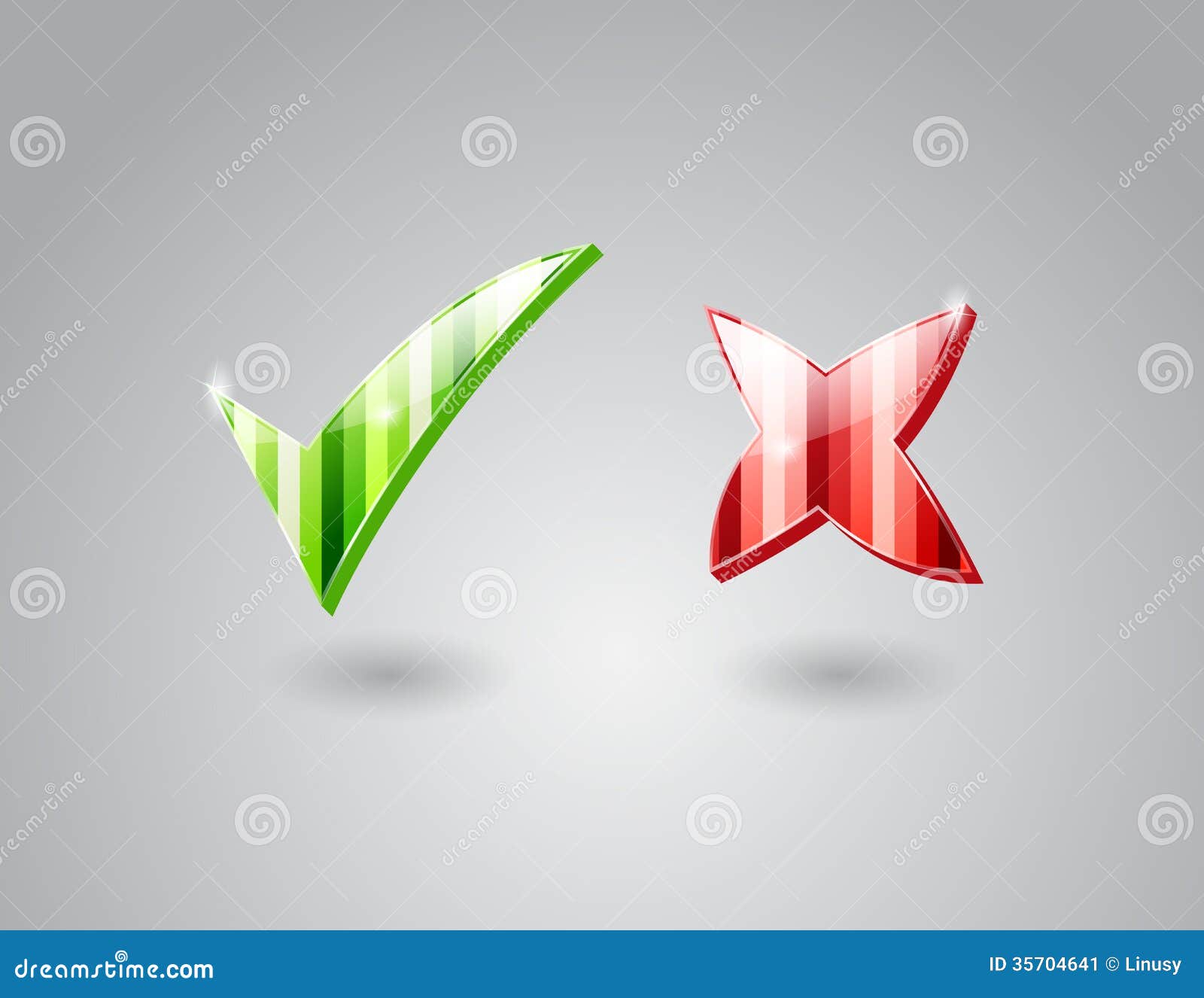 Set Of Glossy X & Check Mark Icons. Cross & Tick Symbols Isolated On ...