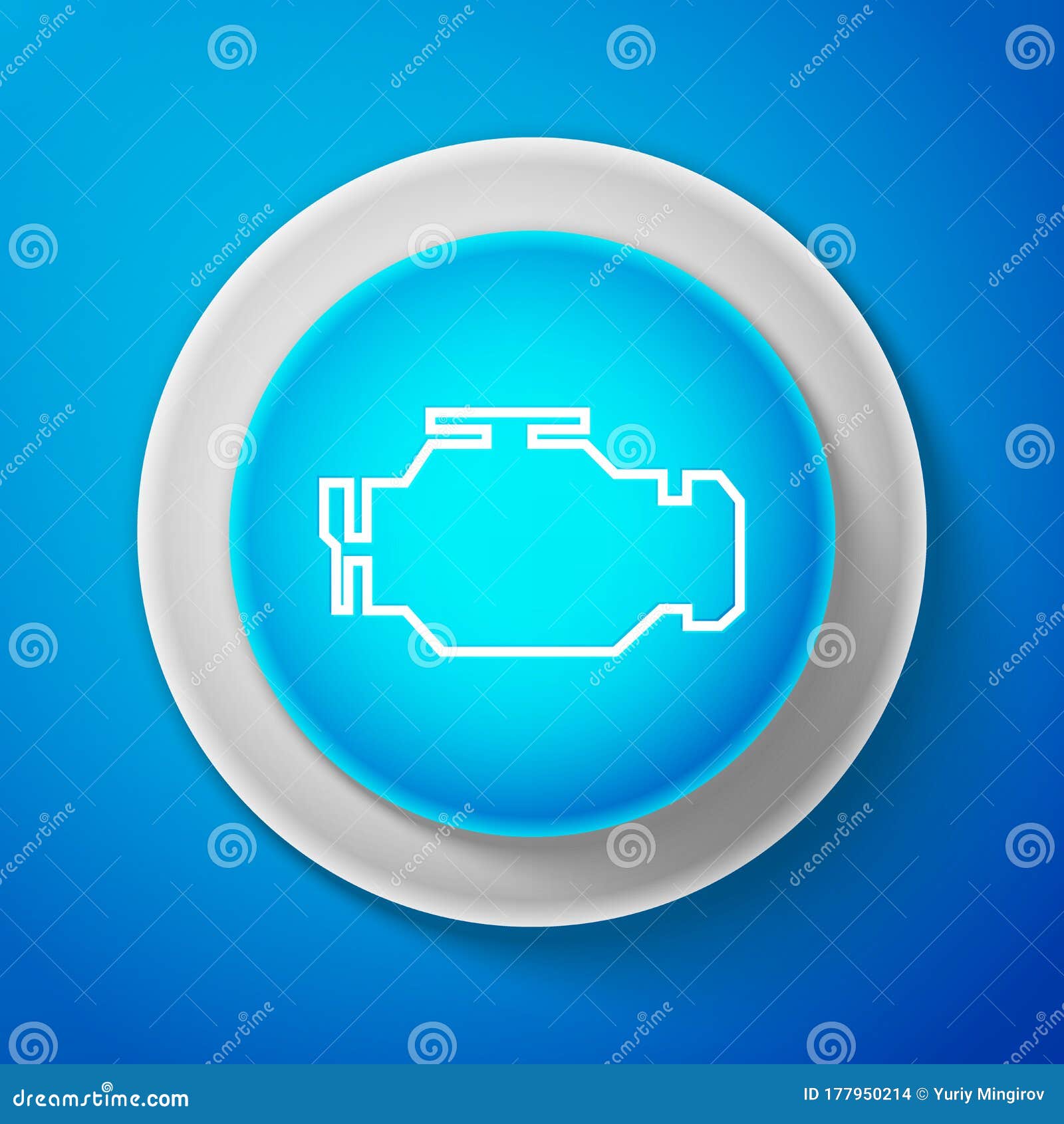 Check Engine Icon Isolated on Blue Background. Circle Blue Button Stock ...