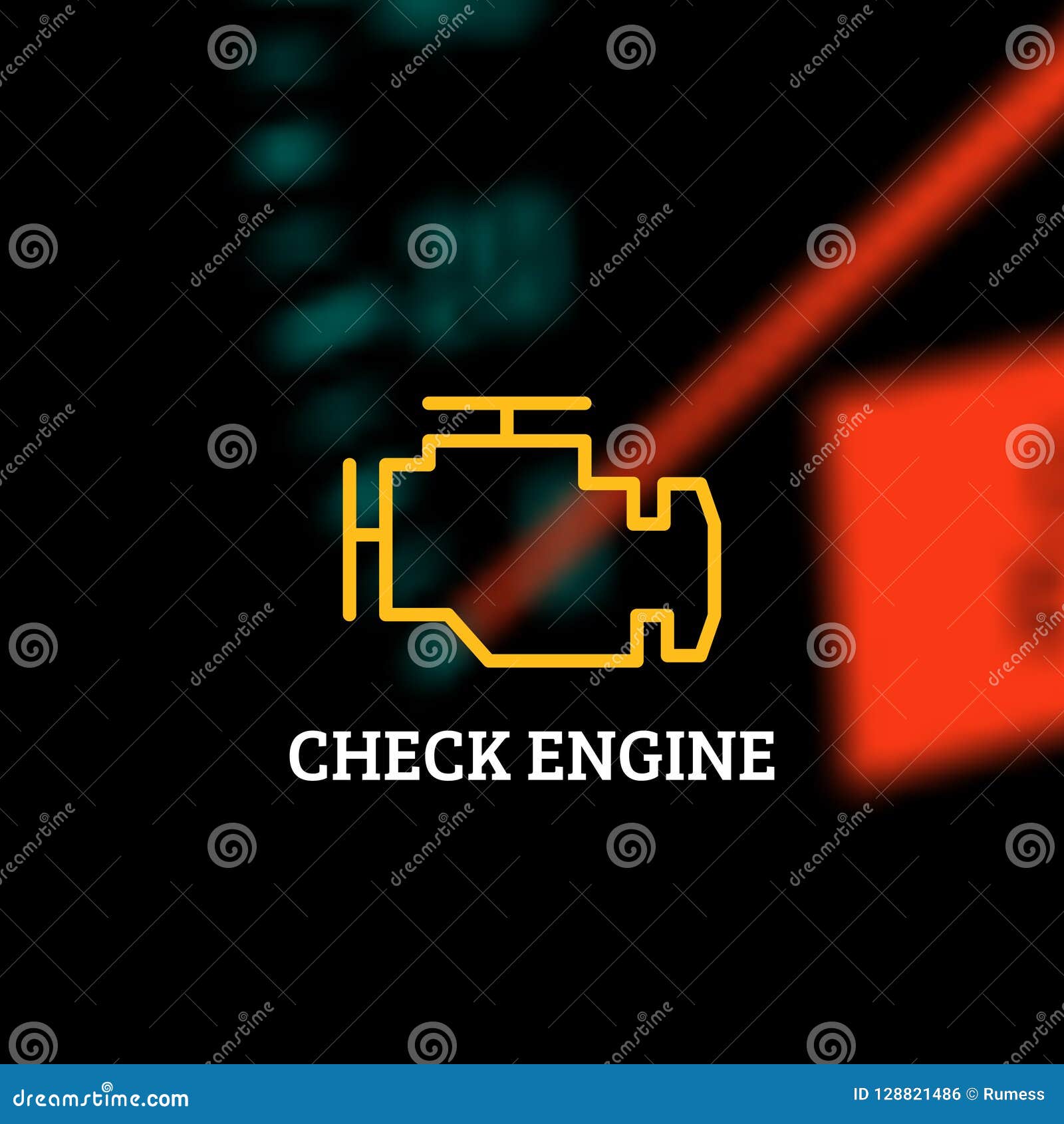 Check Engine Light On Defocused Dashboard Background. Vector ...
