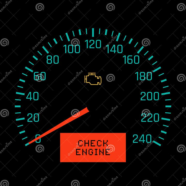 Check Engine Light on Speedometer Display. Vector Illustration Stock ...