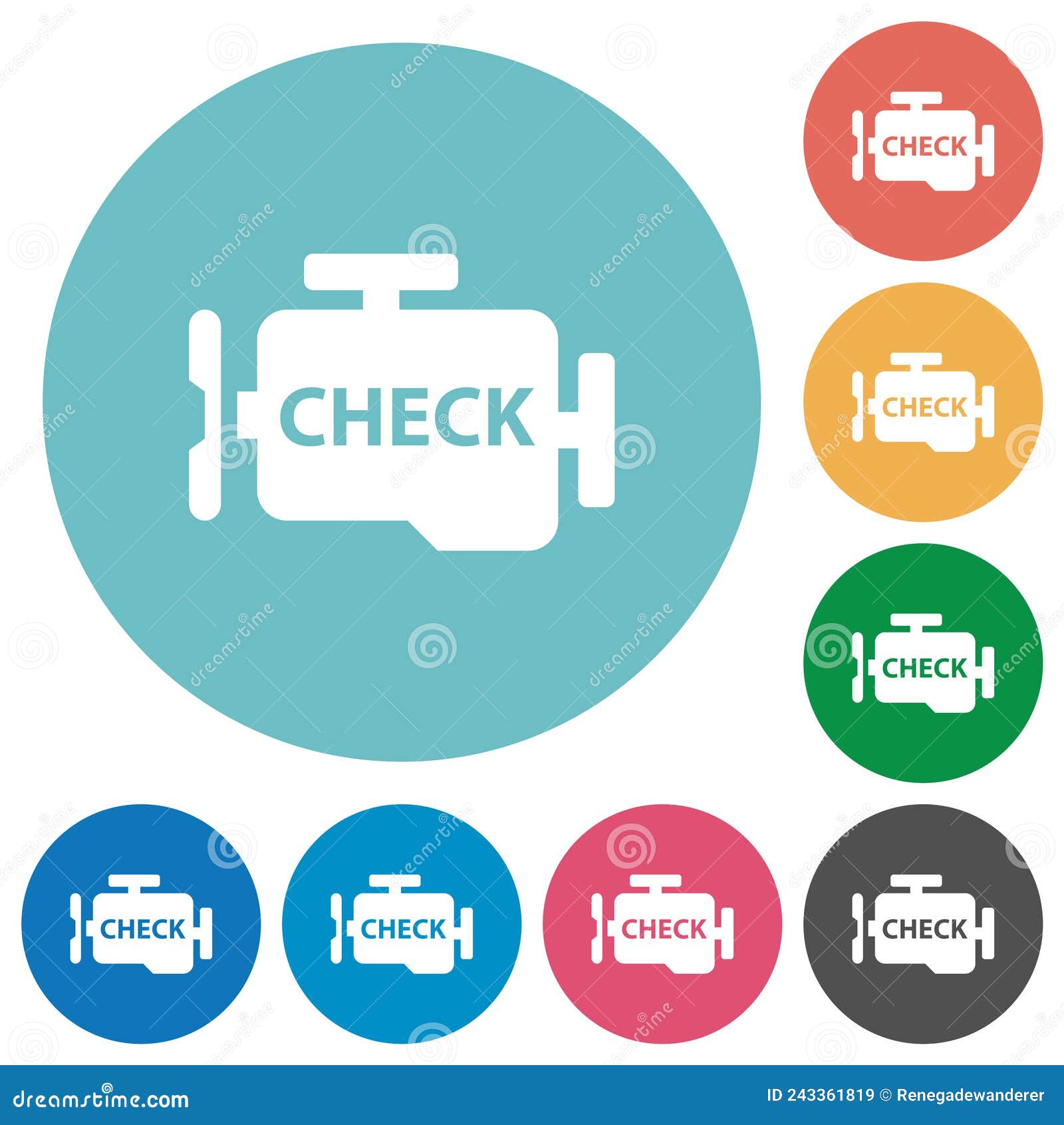 Check Engine Symbol Flat Round Icons Stock Vector - Illustration of ...