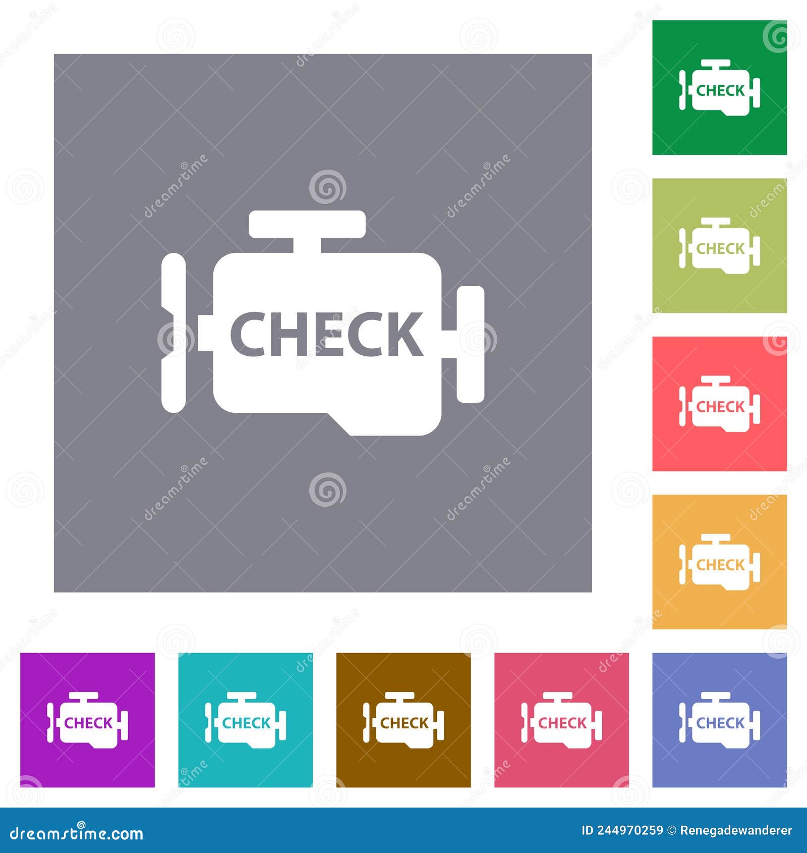 Check Engine Symbol Square Flat Icons Stock Vector - Illustration of ...