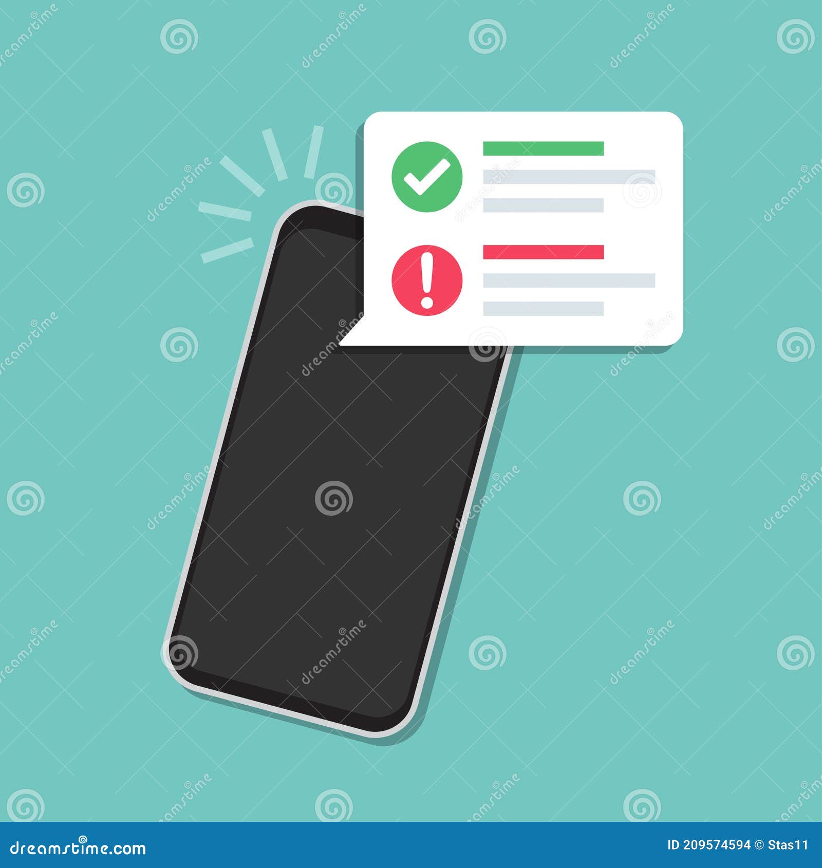 Check and Error Smartphone Notification in a Flat Design. Vector ...