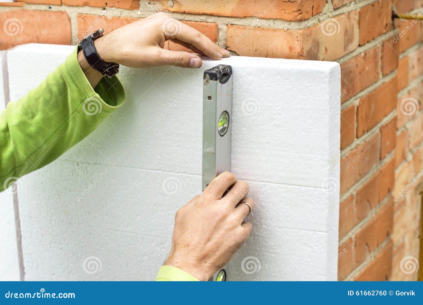 Check Flatness of the Wall Using a Level Stock Photo - Image of repair ...