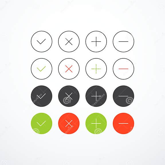 Tick, Cross, Plus, Minus Icon Button Set. Check Mark Icons Stock Vector ...