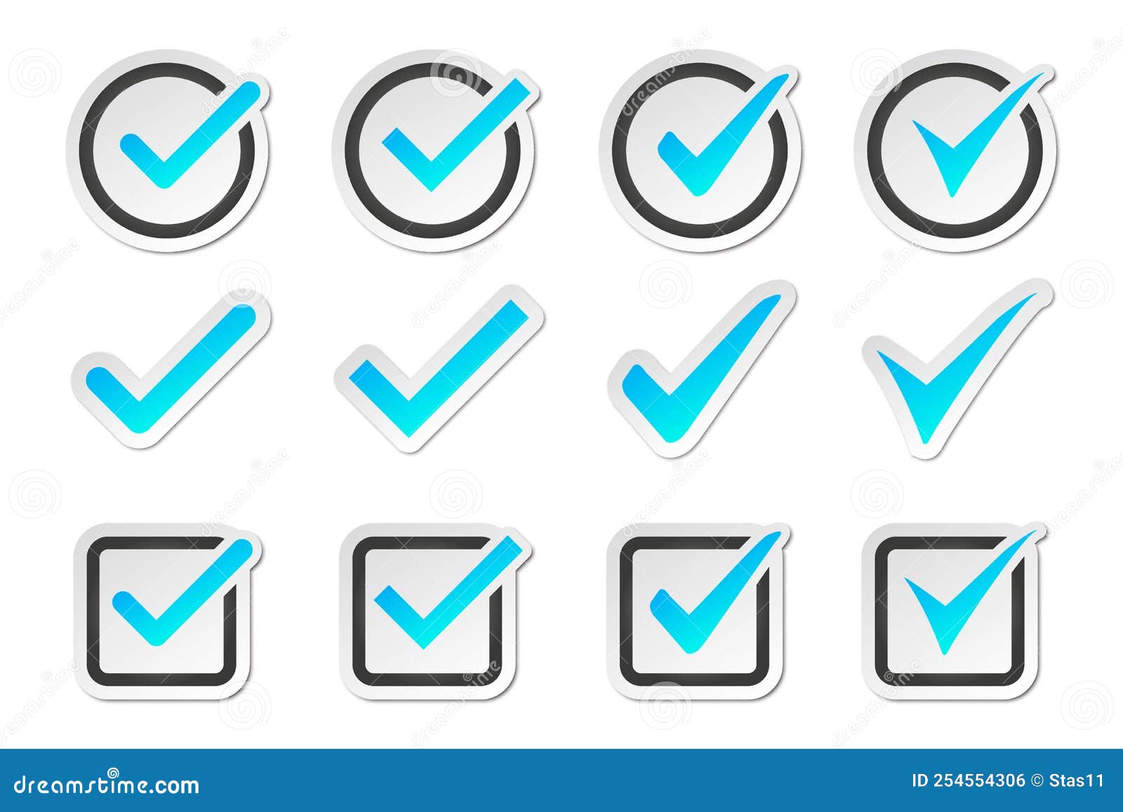 Check Icons Collection with Shadow. Set of Tick Icons Stock Vector ...
