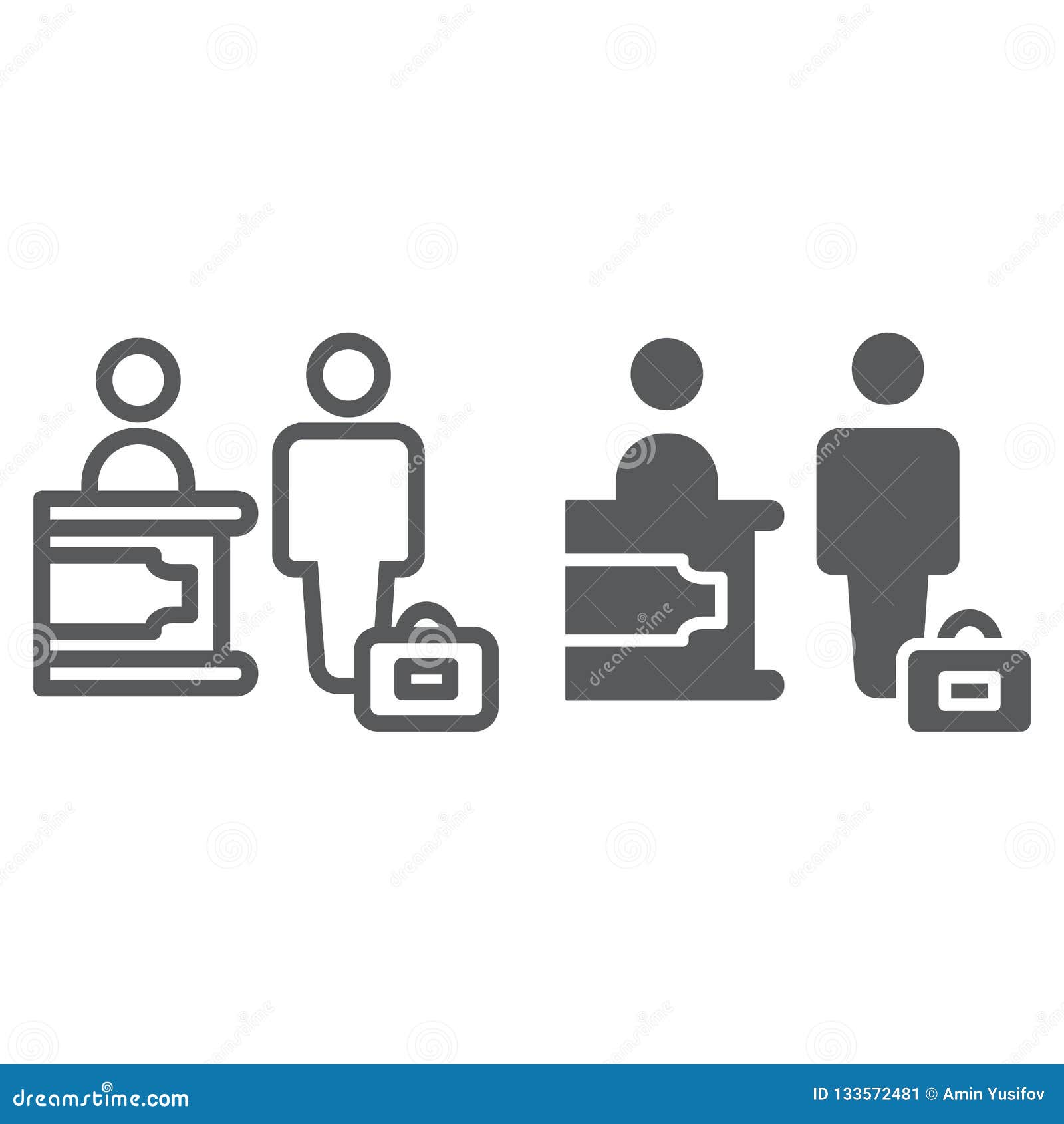 Check-in Line and Glyph Icon, Hotel and Service, Reception Sign, Vector ...