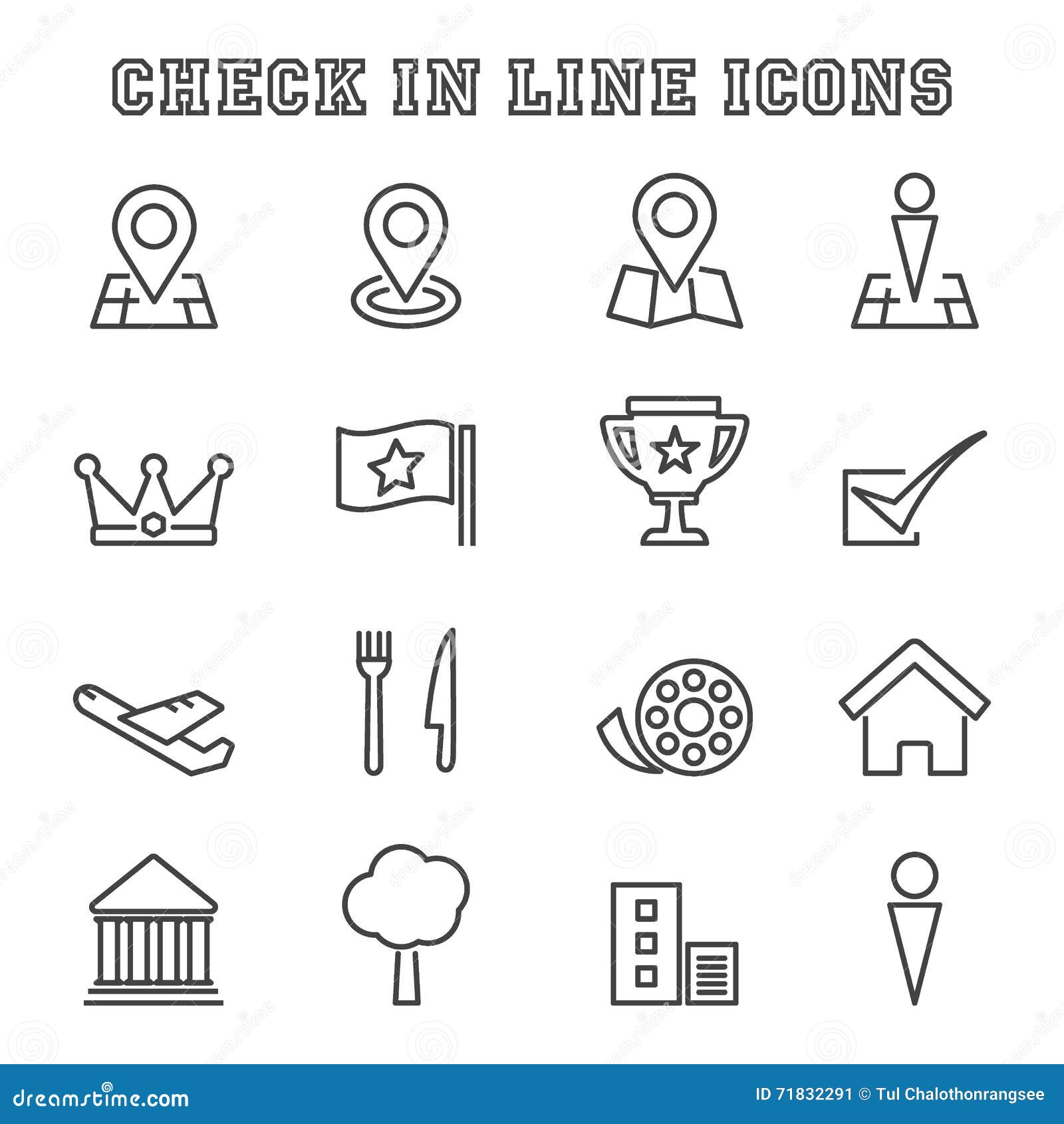Check in line icons stock vector. Illustration of journey - 71832291