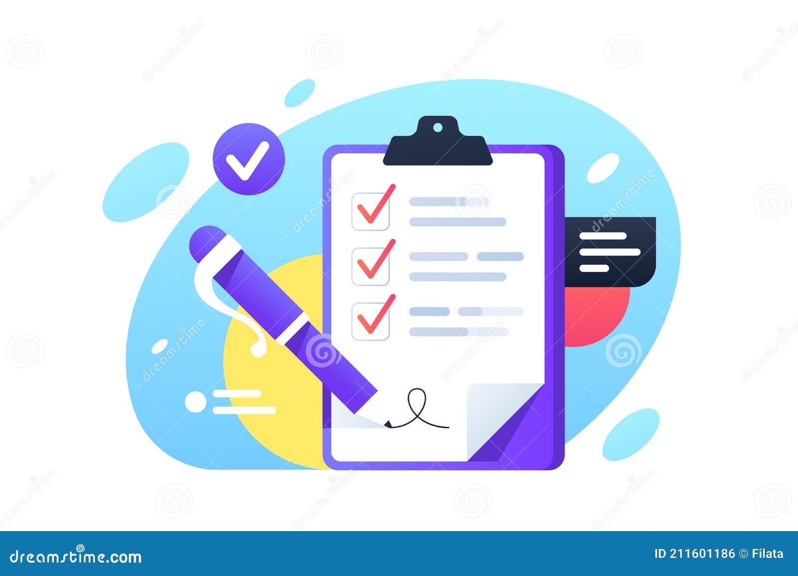 Check List with Check Boxes and Pen Signed. Stock Illustration ...