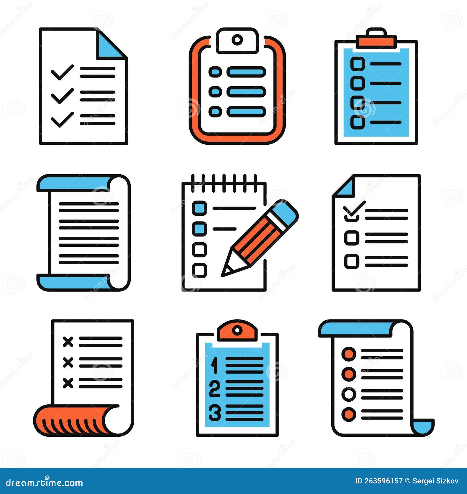 Check List Icons Set on White Background. Line Style Vector Stock ...