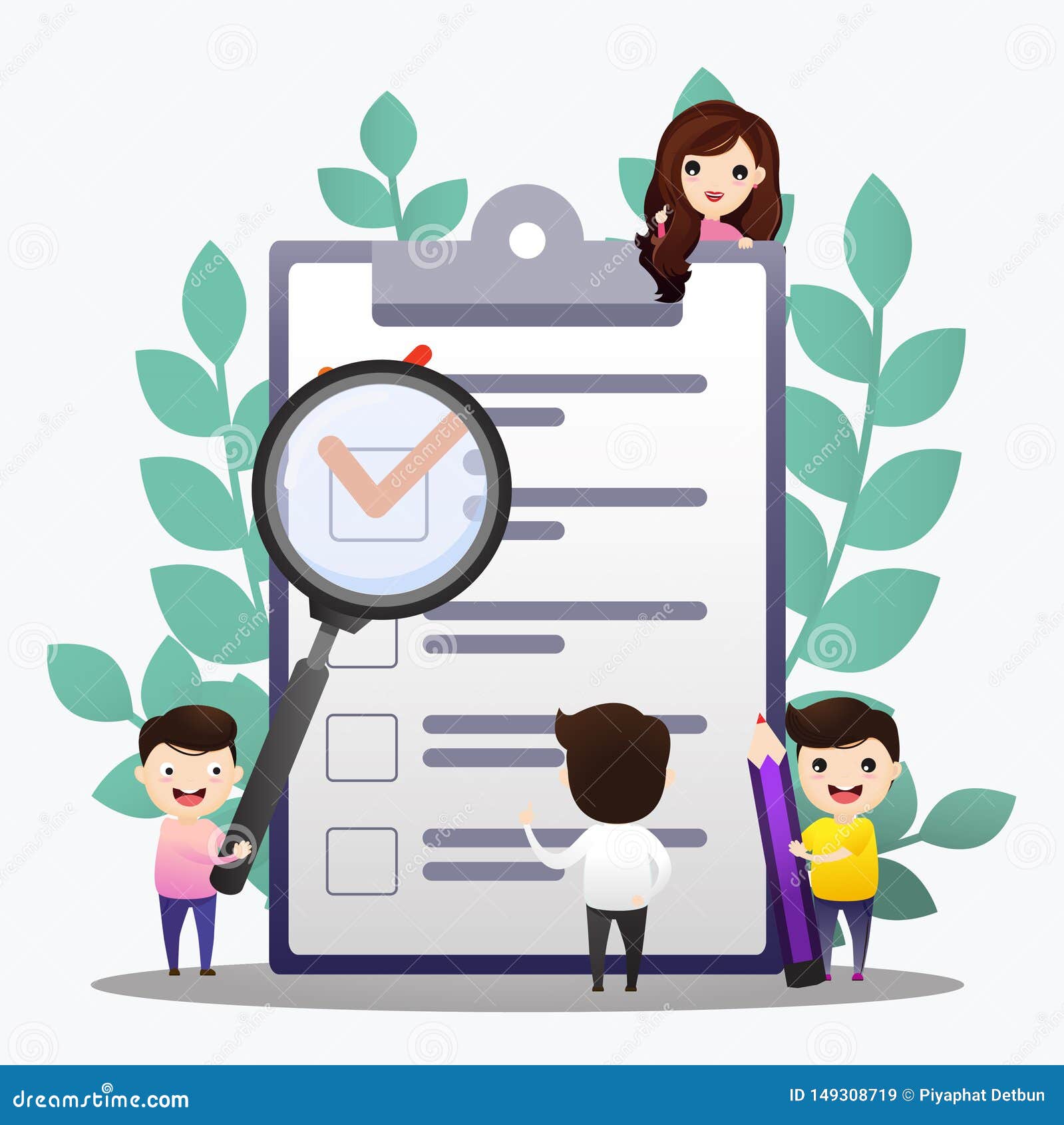 Check List Illustration. People Creating Plan And Checking. Concept Of ...