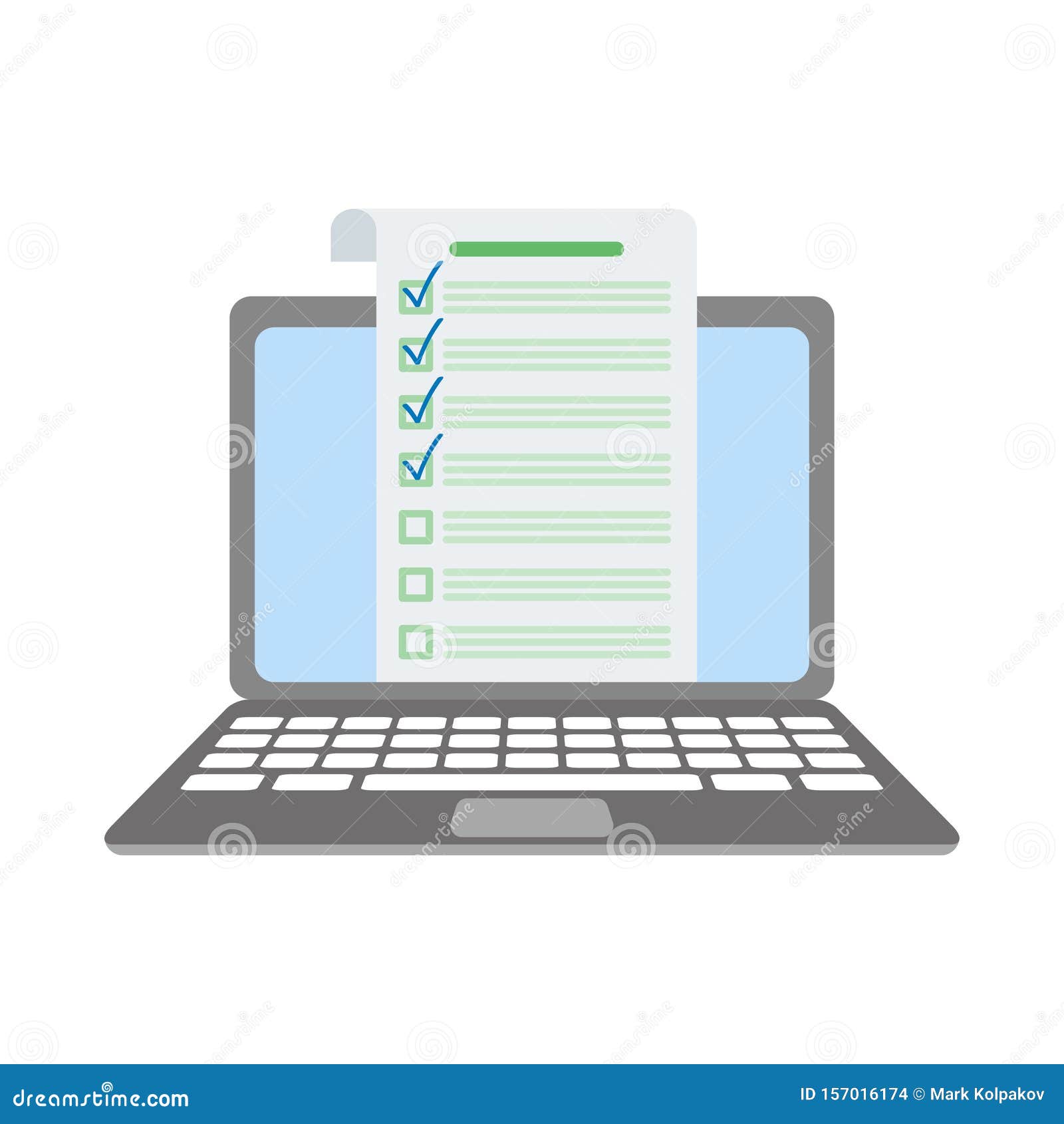 Check List on Laptop Under in Flat Stock Illustration - Illustration of ...