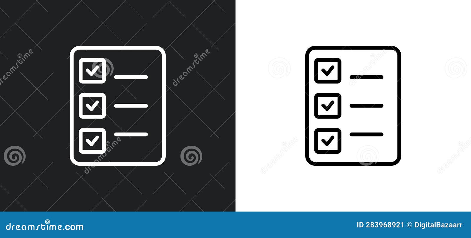 Check List Outline Icon in White and Black Colors. Check List Flat ...
