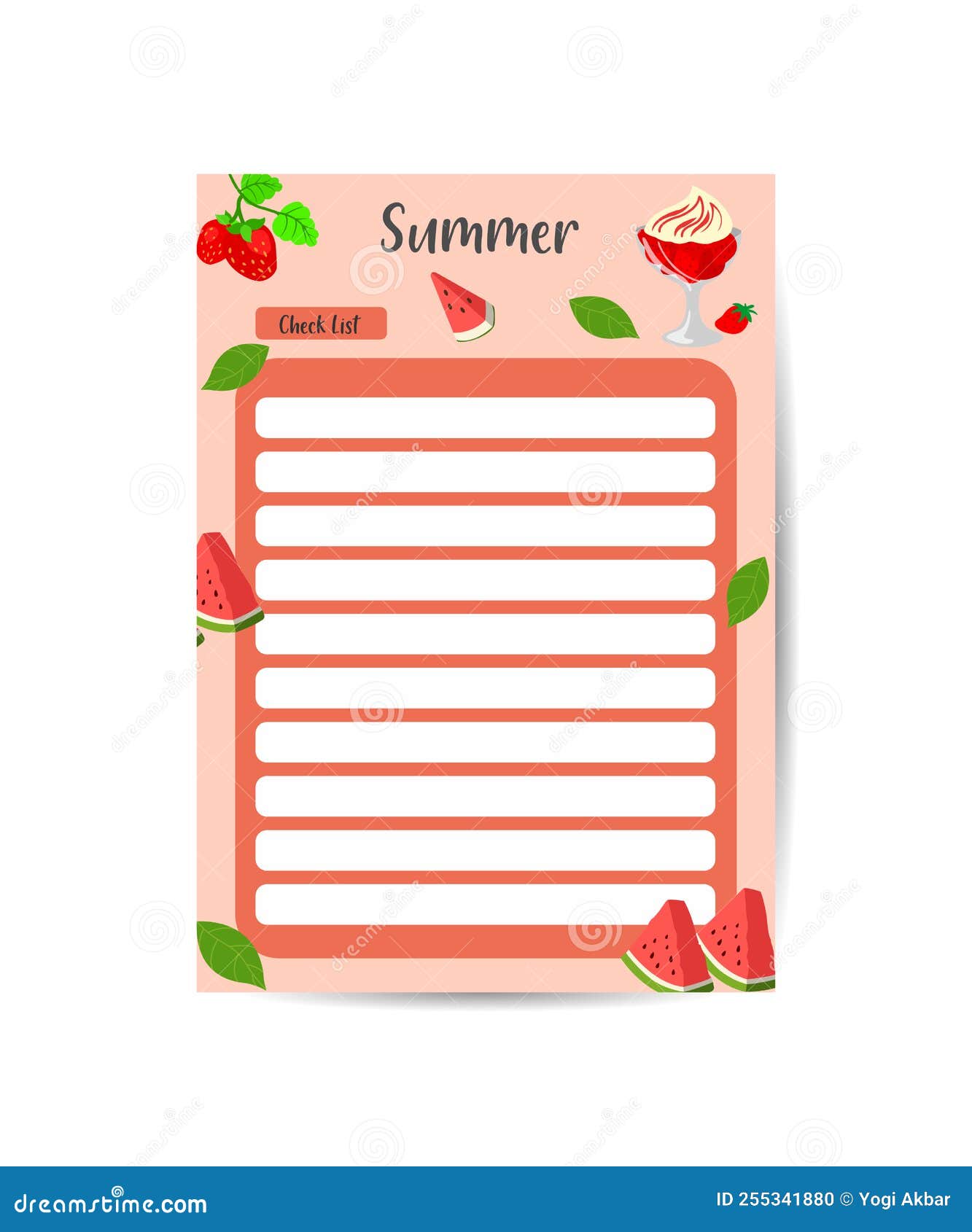Check List Printable Template Vector with Cute Fruit Summer ...