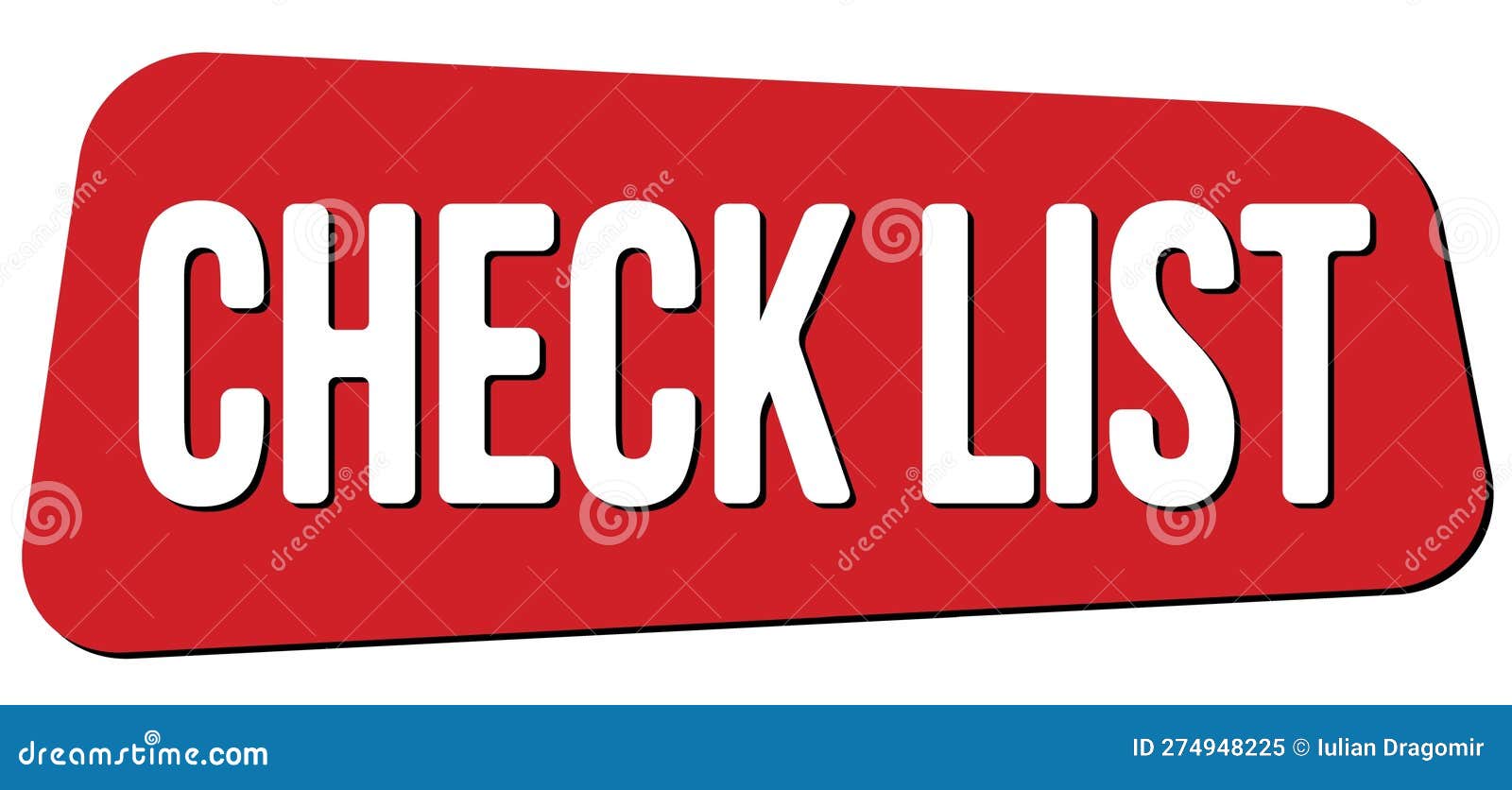 CHECK LIST Text on Red Trapeze Stamp Sign Stock Illustration - Illustration of list, written ...