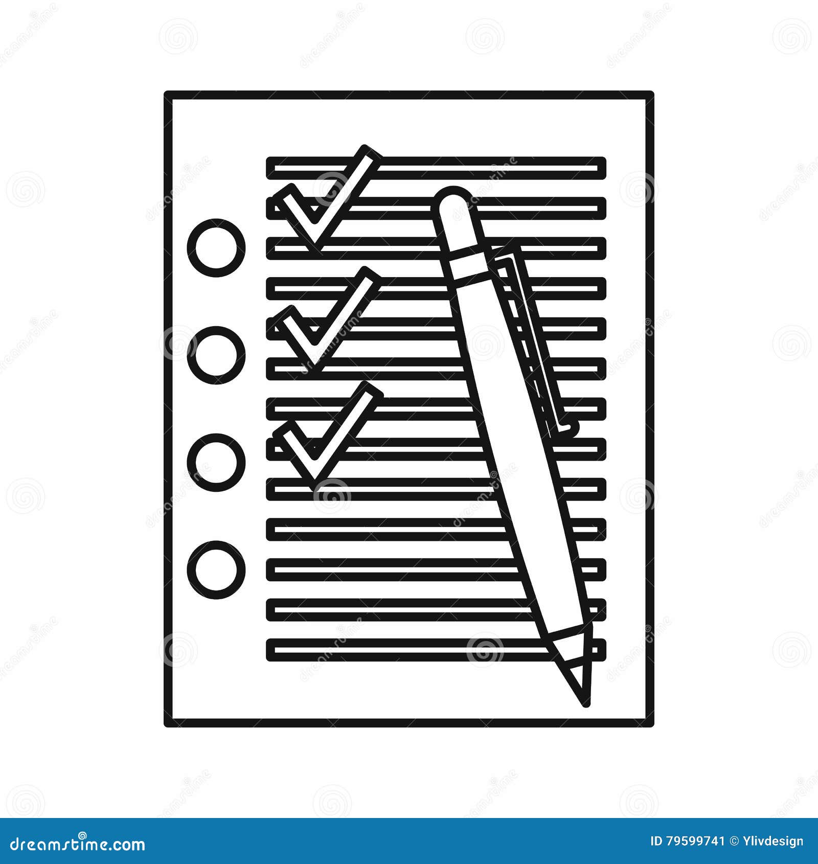 Check List With Ticks And Pen Icon, Outline Style Vector Illustration ...