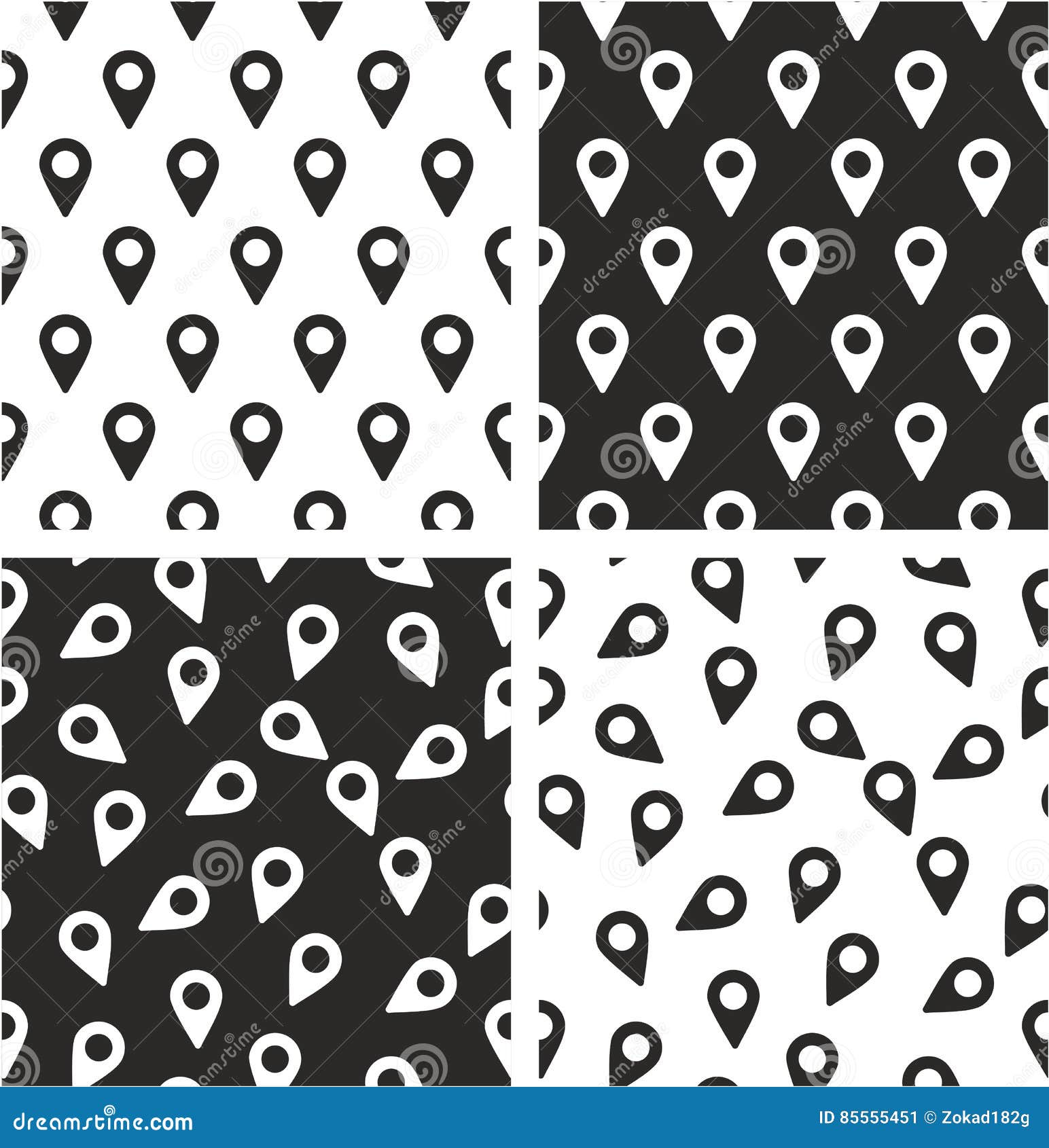 Check in or Location or Pin Icon Aligned & Random Seamless Pattern Set ...