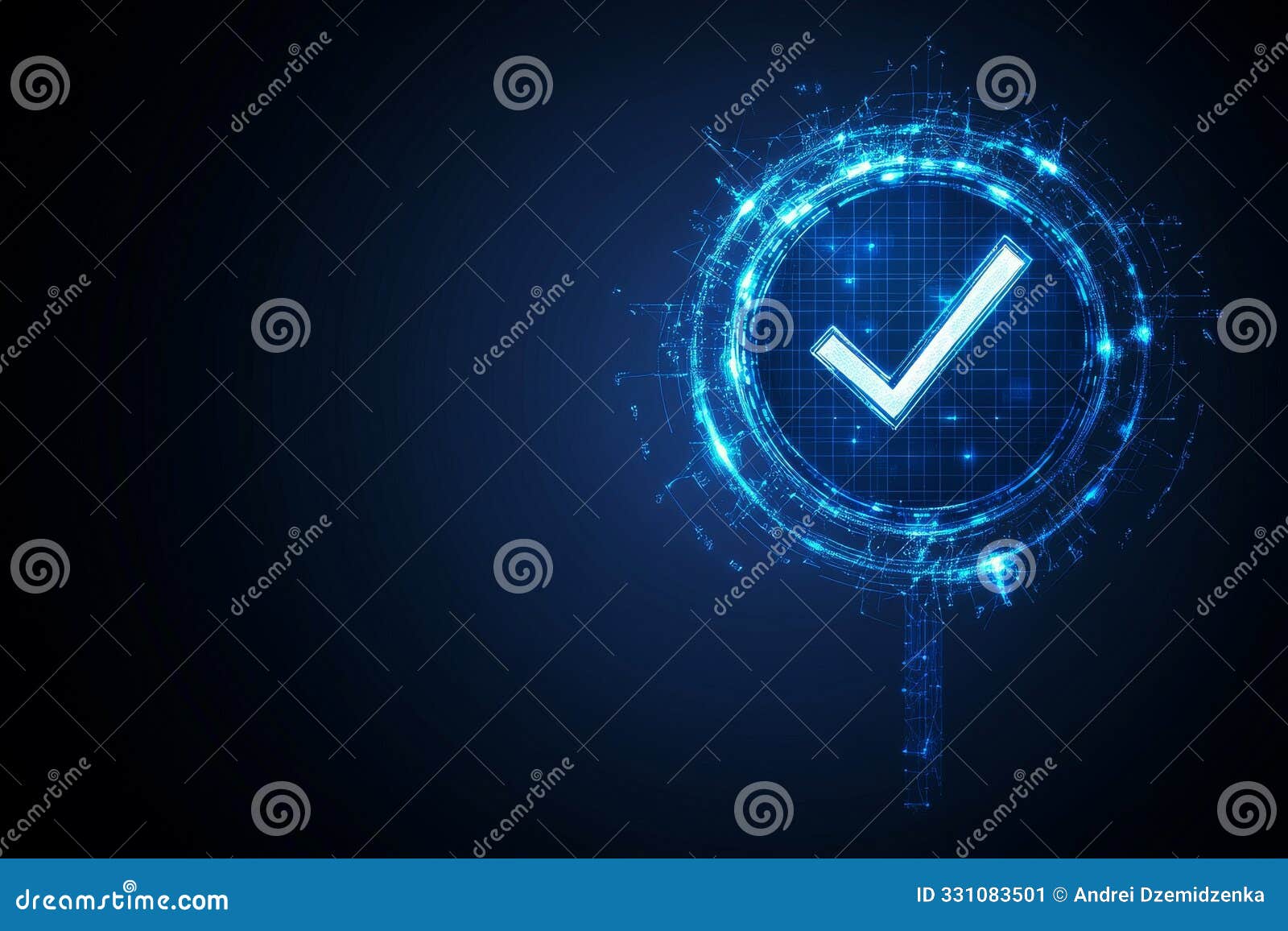 Check Mark on Blue Abstract Background. Quality Control, Assurance ...