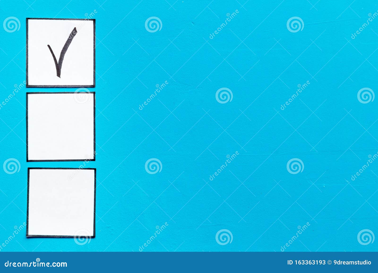 Check Mark in Check-box on Blue Background Top View Copy Space Stock ...