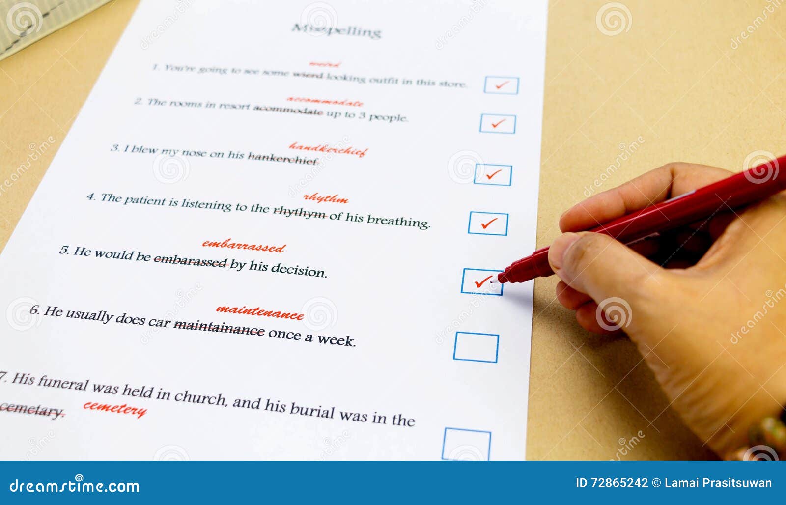 Check Mark Box Next To English Exercise Stock Photo - Image of check ...
