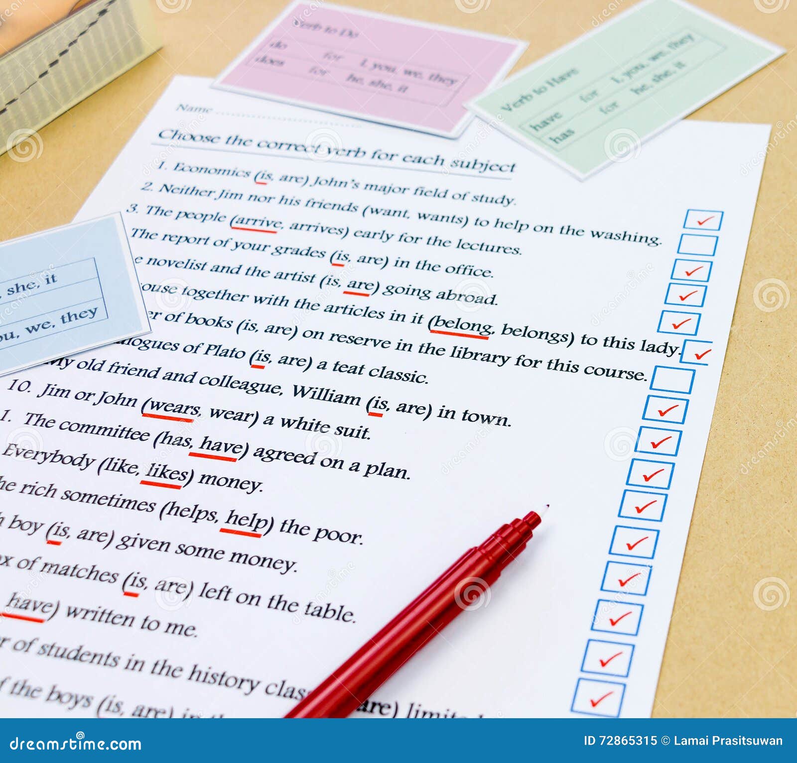Check Mark Box Next To English Exercise Stock Image - Image of check ...