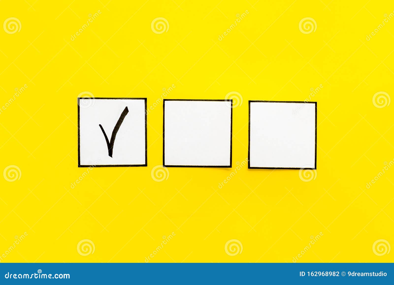 Check Mark in Check-box on Yellow Background Top View Copy Space Stock ...