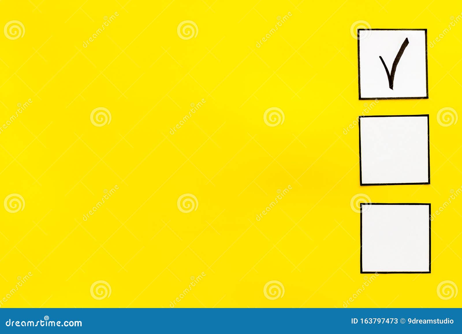 Check Mark in Check-box on Yellow Background Top View Space for Text ...