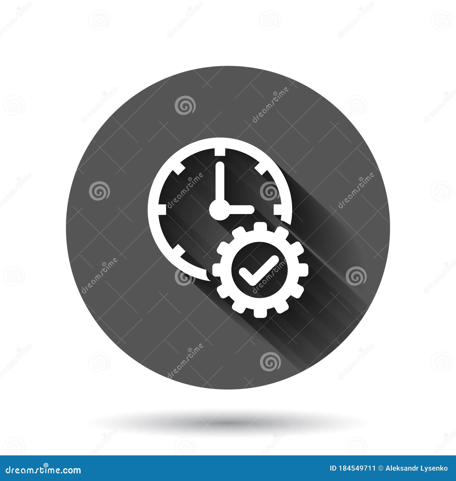 Check Mark on Clock Icon in Flat Style. Gear with Time Vector ...