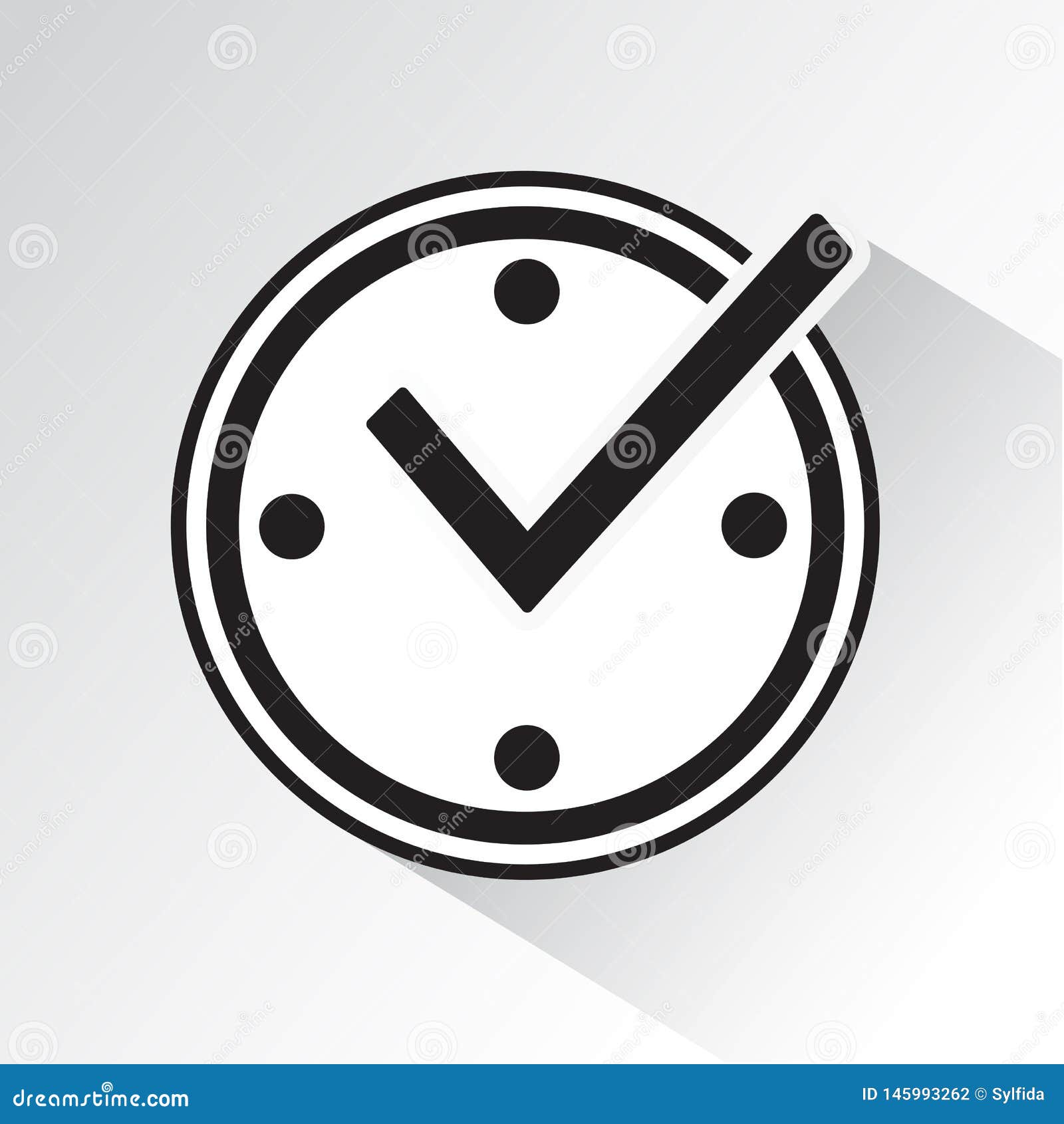 Check Mark on Clock, Real Time Protection Icon with Shadow. Vector ...