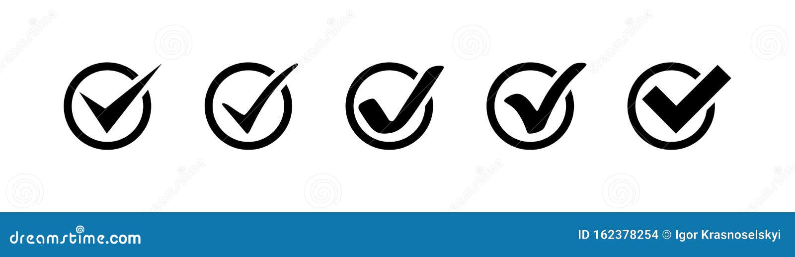 Check Mark Collection. Check Mark Black Vector Icons in a Row, Isolated ...