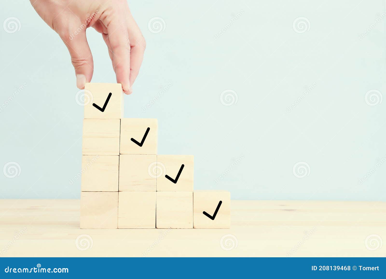 Check Mark Concept, Male Hand Adding Cubes with Signs Stock Photo ...