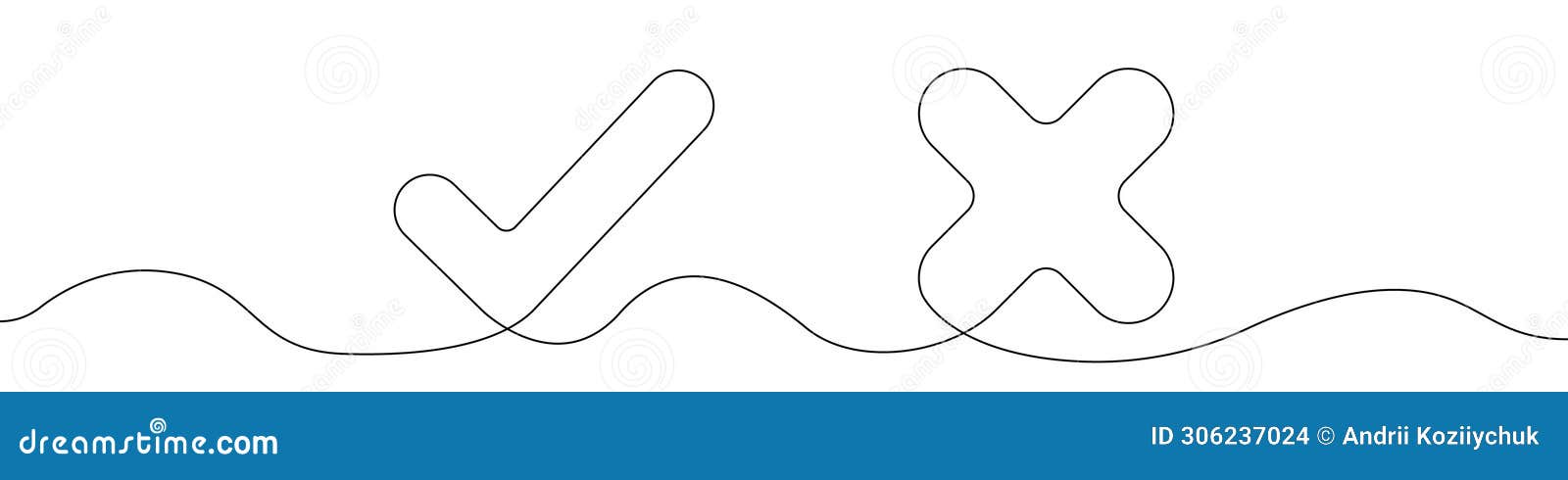 Check Mark and Cross Icon Line Continuous Drawing Vector. One Line ...