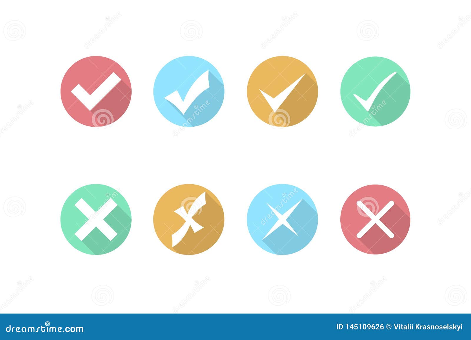 Check Mark and Cross Icons. Icon in Flat Style. Checkmark Yes or Cross ...