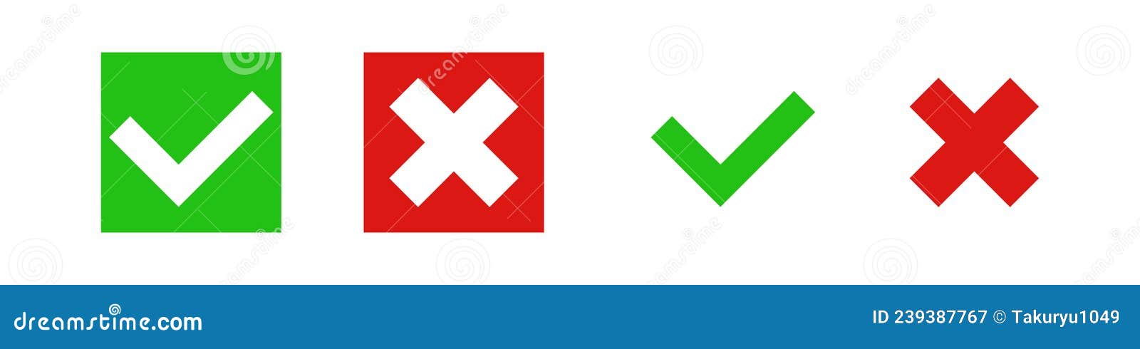 Check Mark and Cross Mark Icon Set. Right and Wrong. Vector. Stock ...