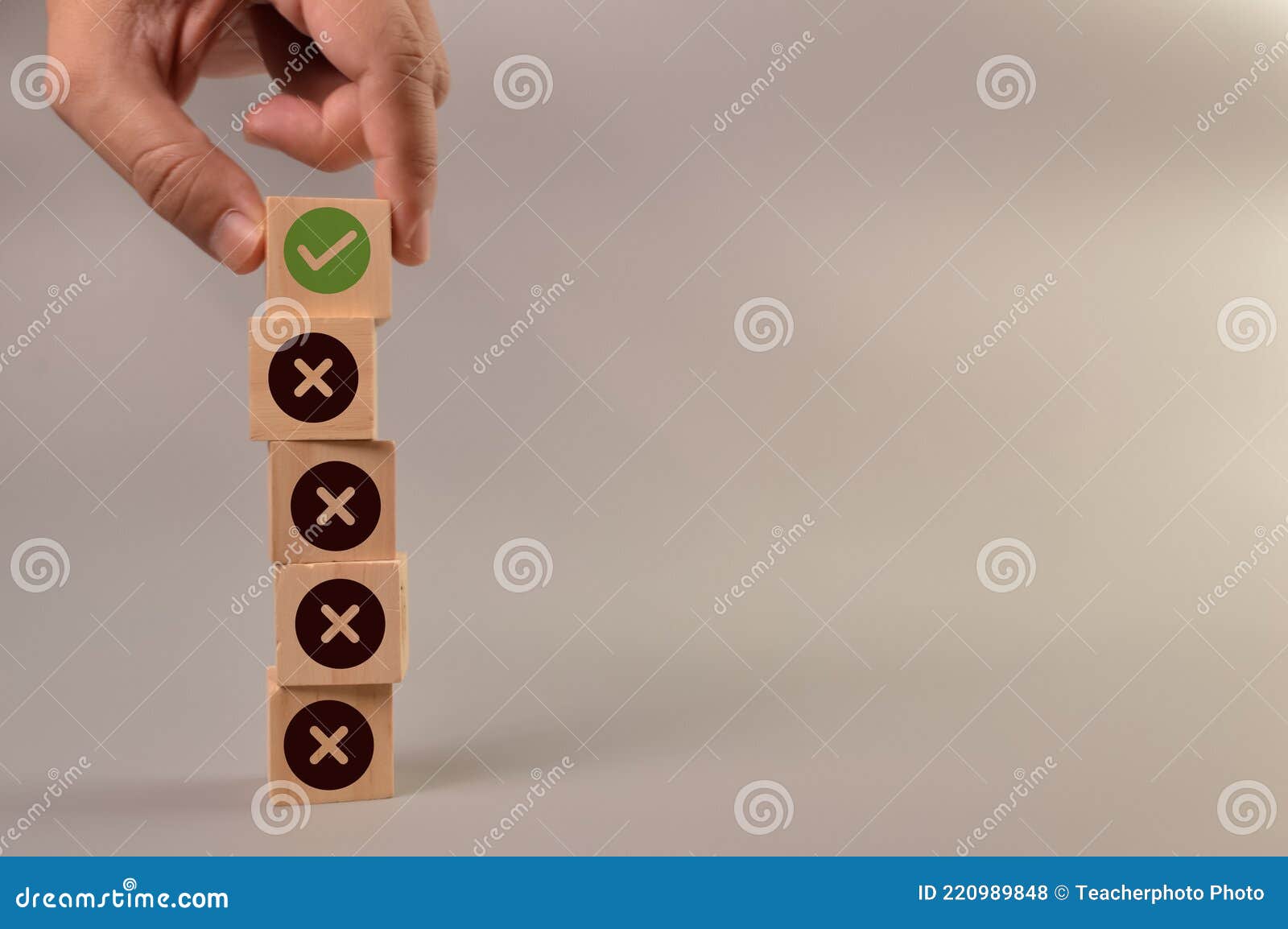 Check Mark and Cross Marks on Wooden Blocks with Copy Space Stock Photo ...