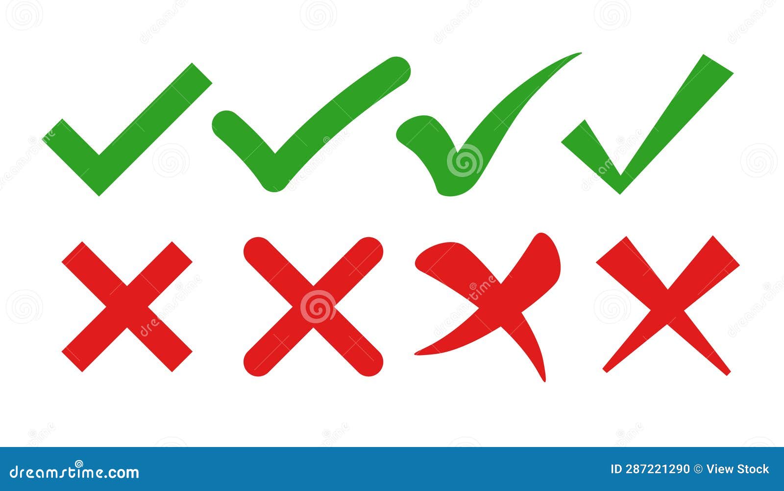 Check Mark and Cross Symbols in Flat Styles Stock Vector - Illustration ...