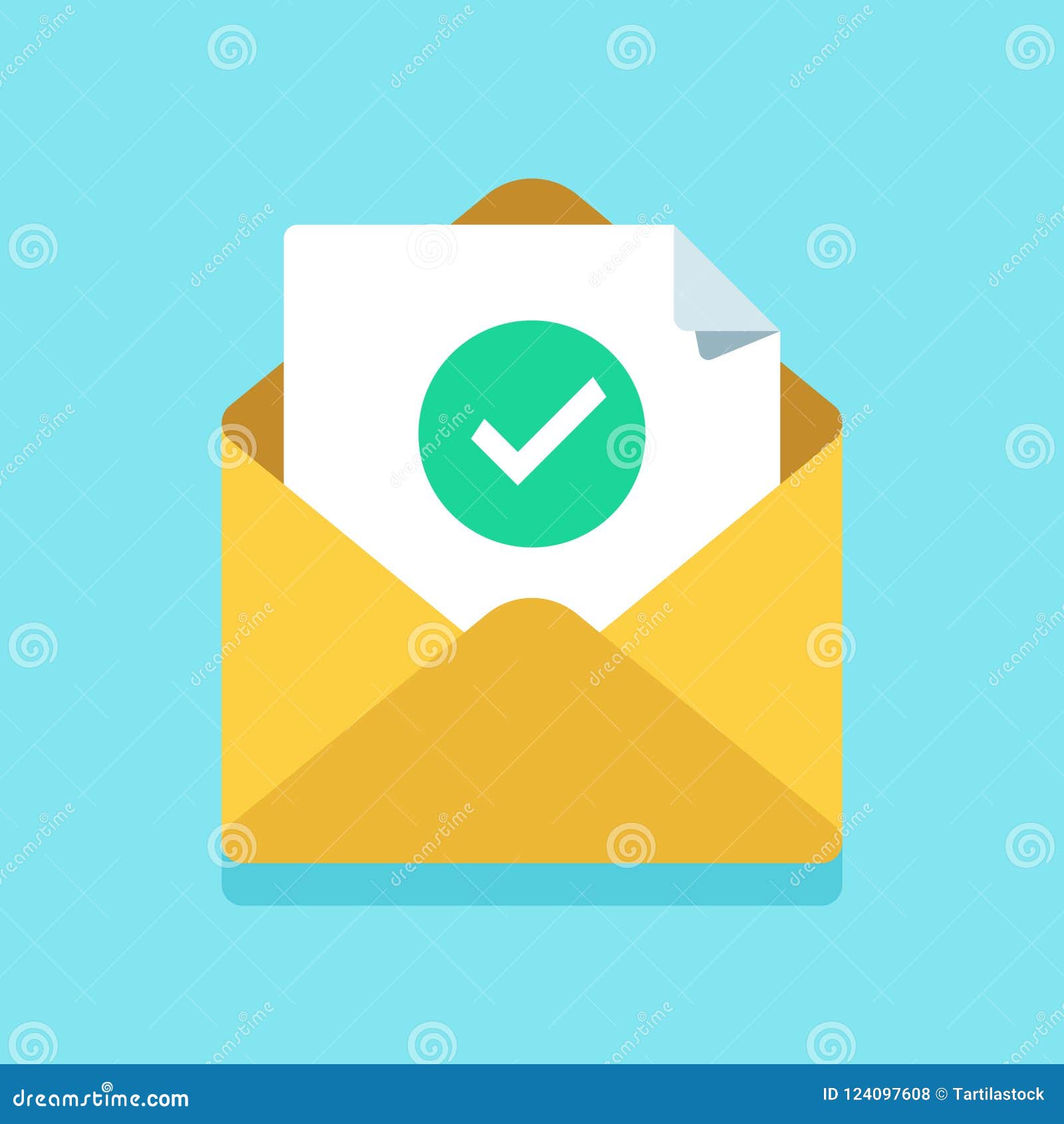 Check Mark Document in Mail Envelope. Approved Tick Marker, Accepted or ...