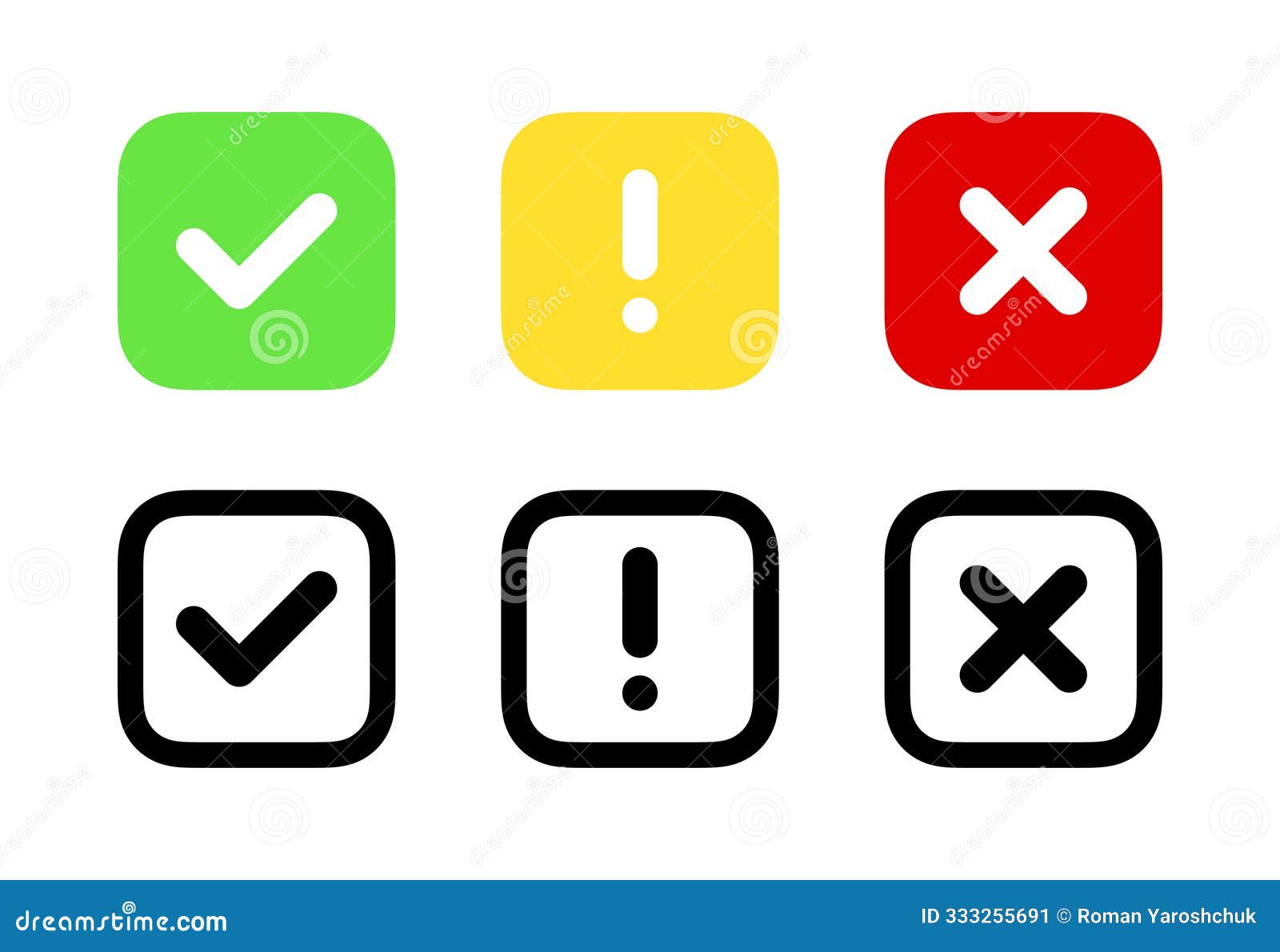 Check Mark, Exclamation Point, Cross Icons Stock Illustration ...