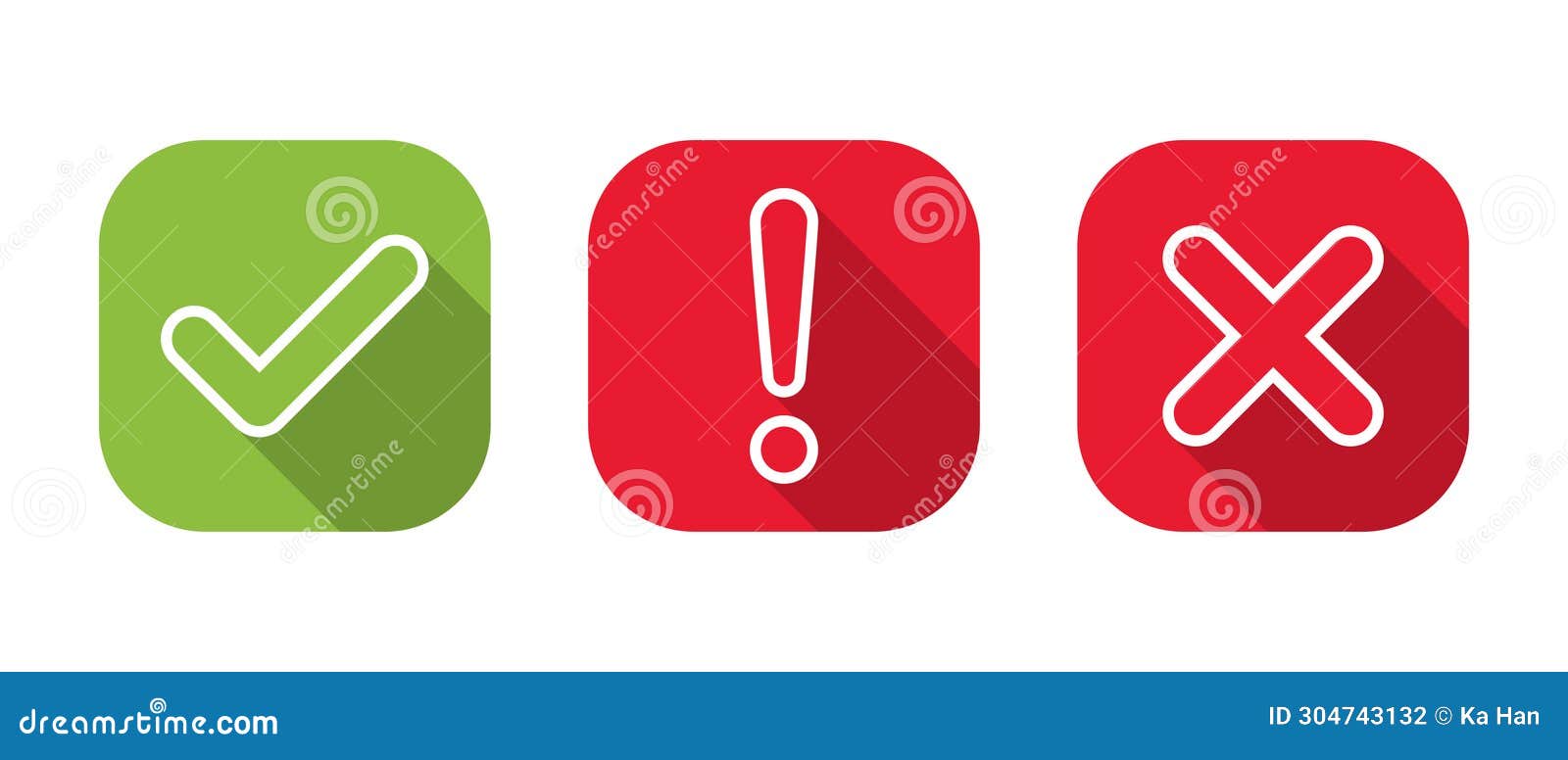 Check Mark, Exclamation Point and Cross Line Icon Vector with Long ...