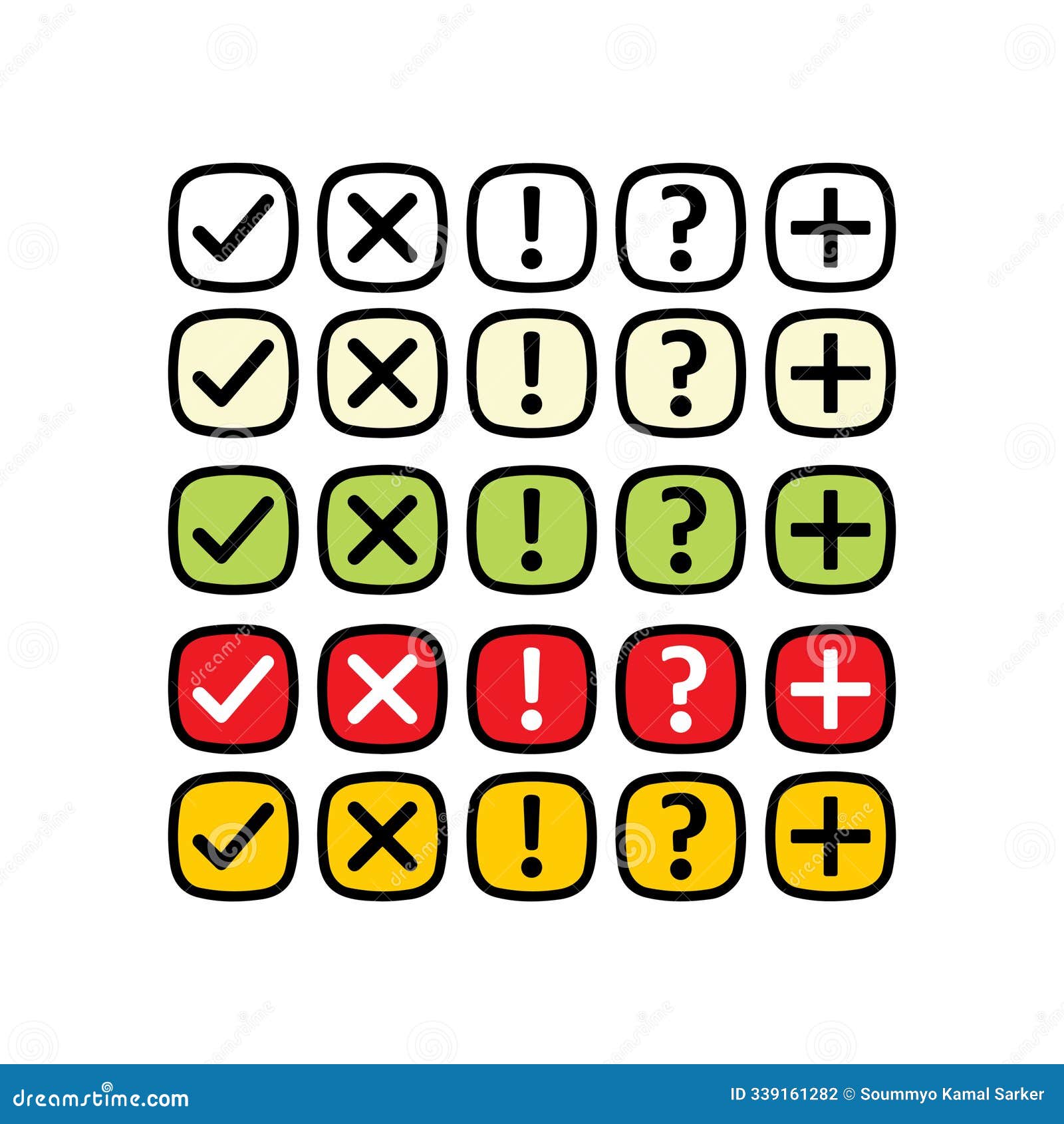 Check, X Mark, Exclamation Point, Question Mark, Plus Icon Set Stock ...