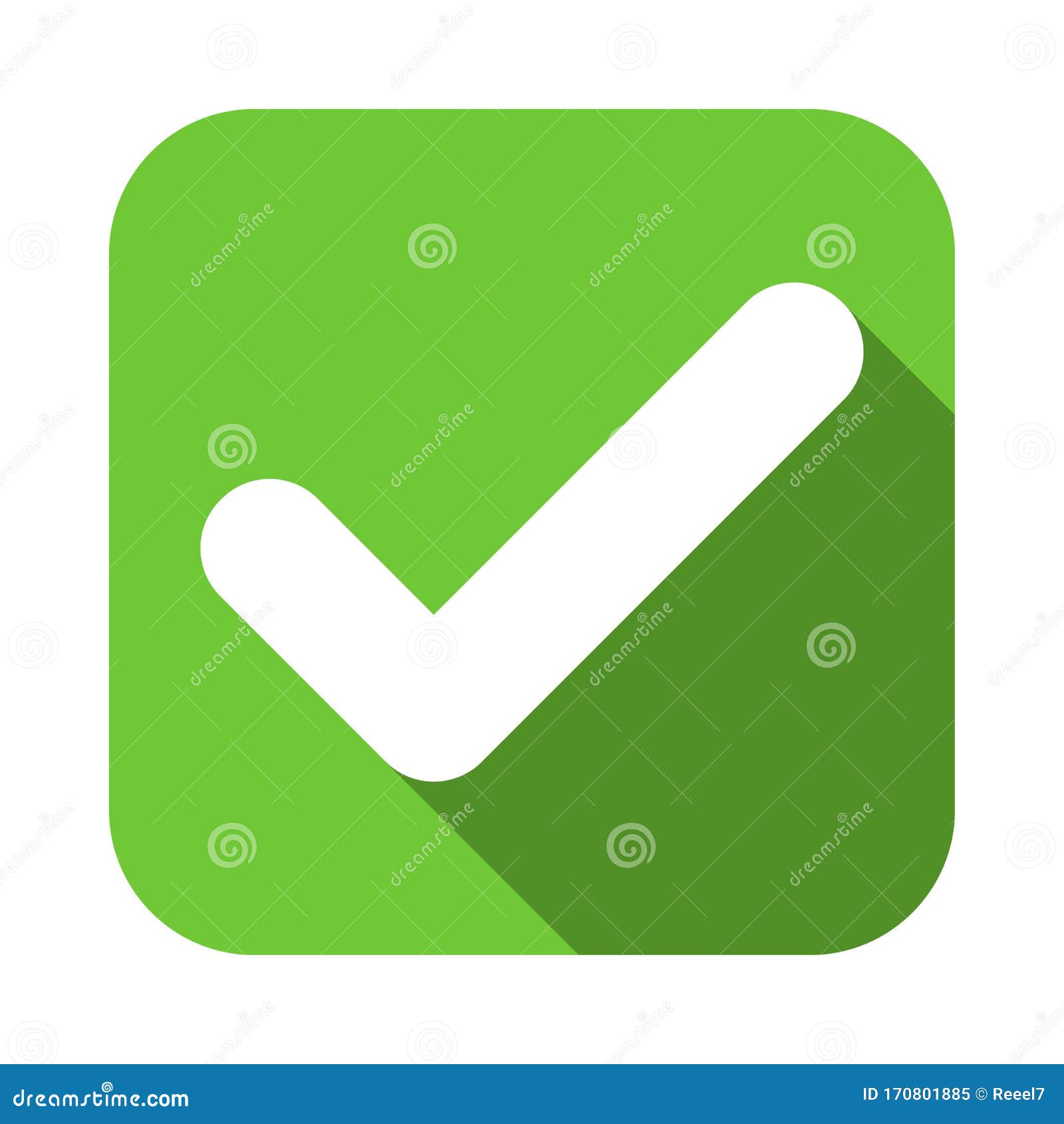 Check Mark Flat Square Green Icon, Button with a Long Shadow. Stock ...