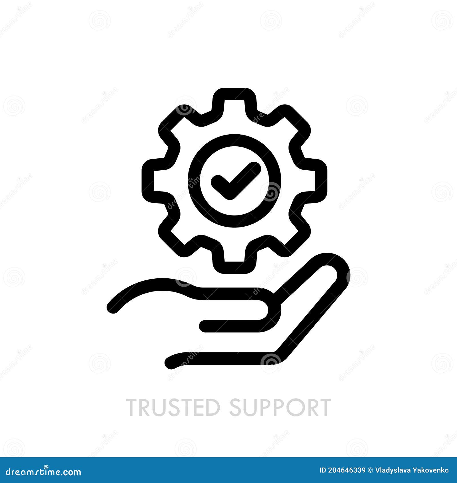 Check Mark with Gear and Hand. Trusted Support Icon Stock Vector ...