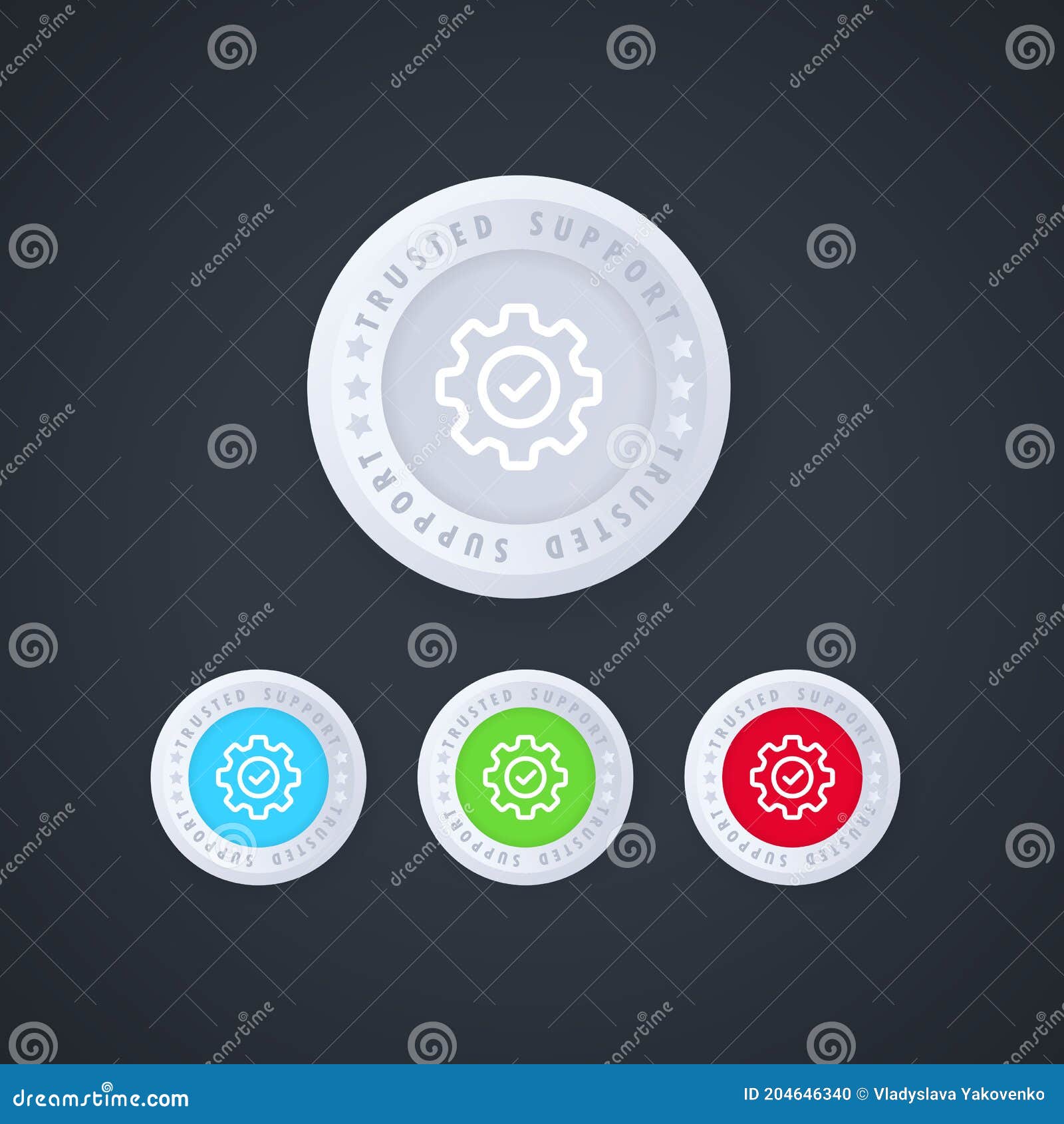Check Mark with Gear. Trusted Support Button in 3d Style. Trusted ...