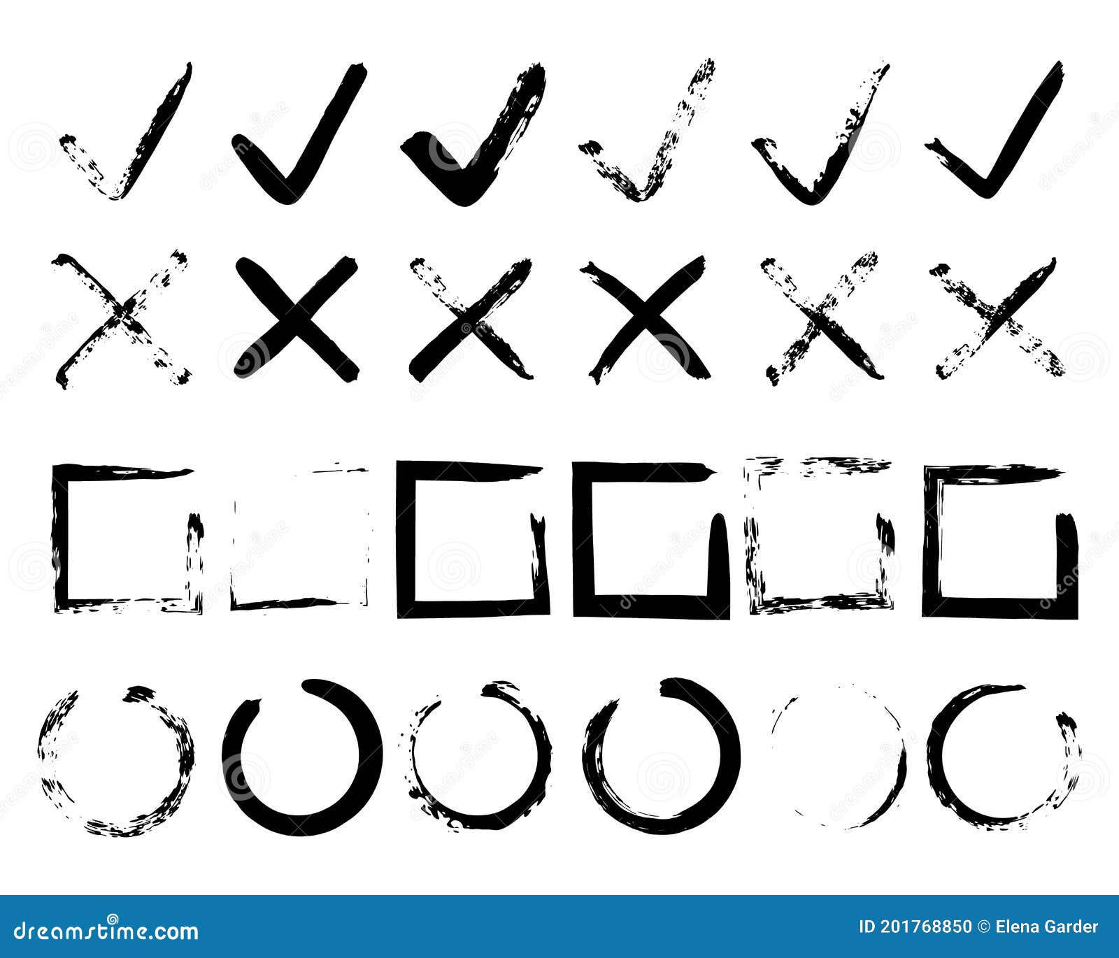 Check Mark. Grunge V X Hand Drawn Checkmarks. Vector Square and Circle ...