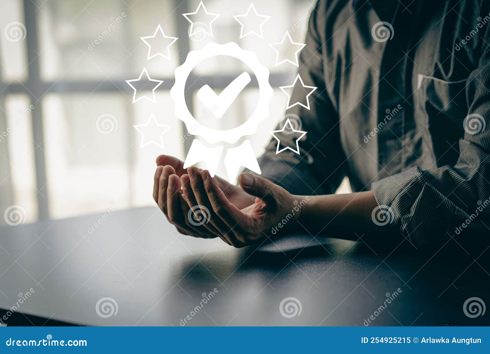 A Check Mark in Hand with a Star Shows a Virtual Approved Check Mark ...