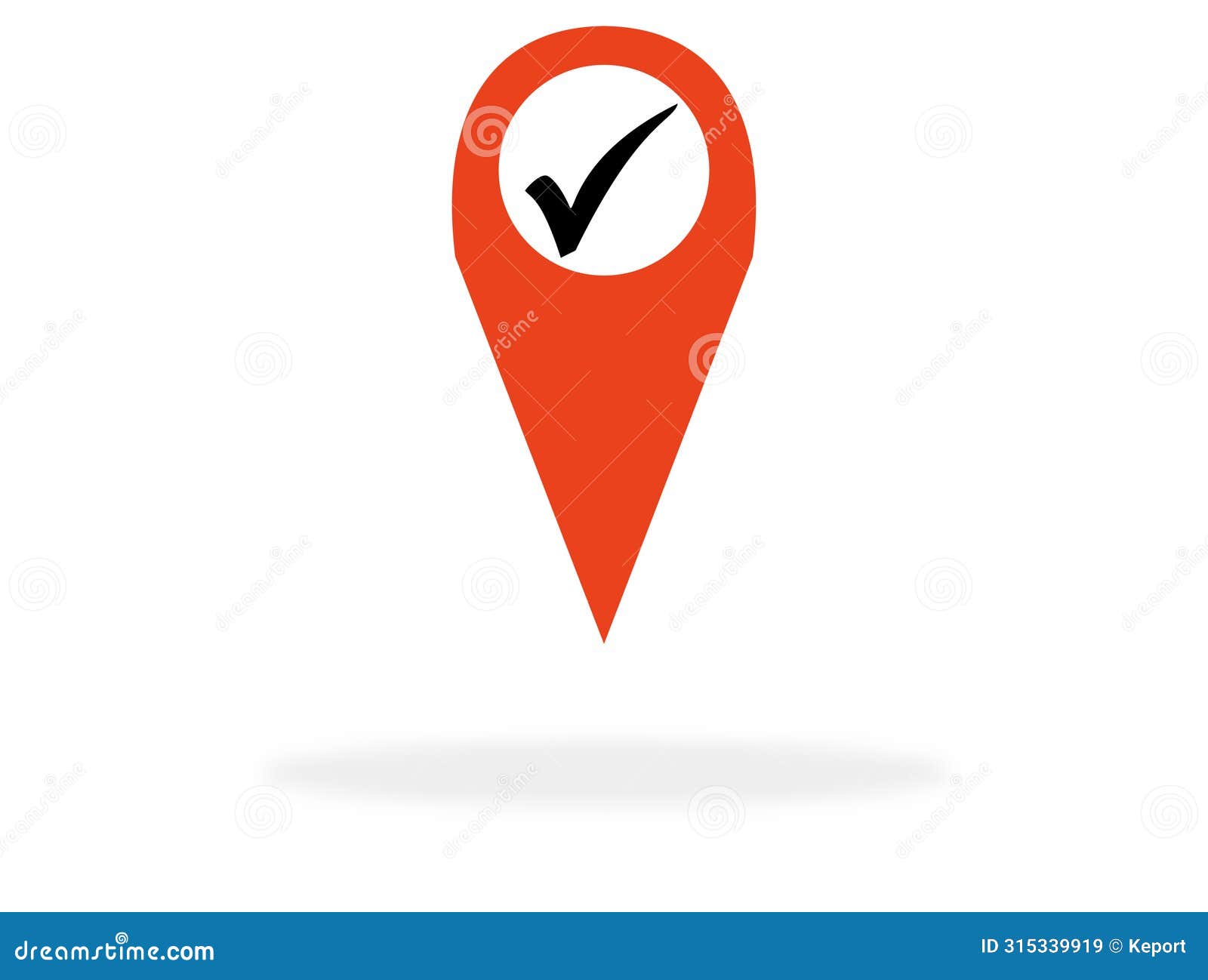 Check Mark Icon on Red Marker Symbol with Shadow Stock Illustration ...